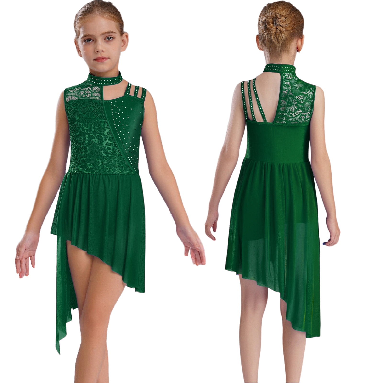 YUUMIN Girls Contemporary Lyrical Dance Outfits Irregular Ballet ...