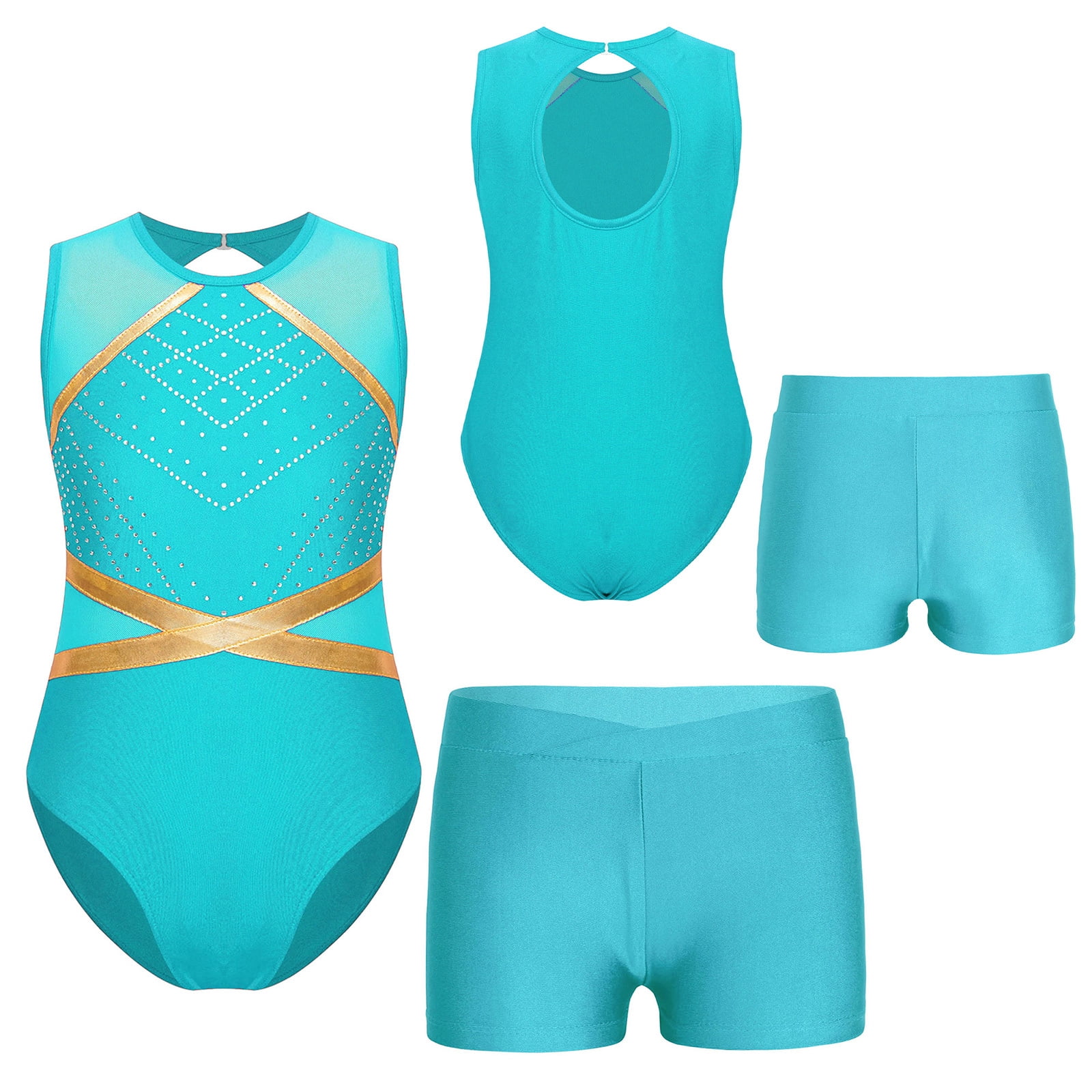 YUUMIN Girls Gymnastic Leotard with Shorts Set Tumbling Sparkle Athletic Dance Leotards Ballet ...
