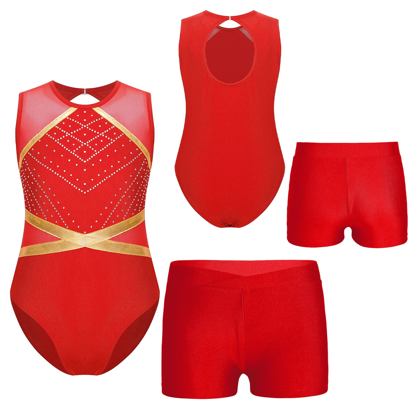 YUUMIN Girls Gymnastic Leotard with Shorts Set Tumbling Sparkle ...