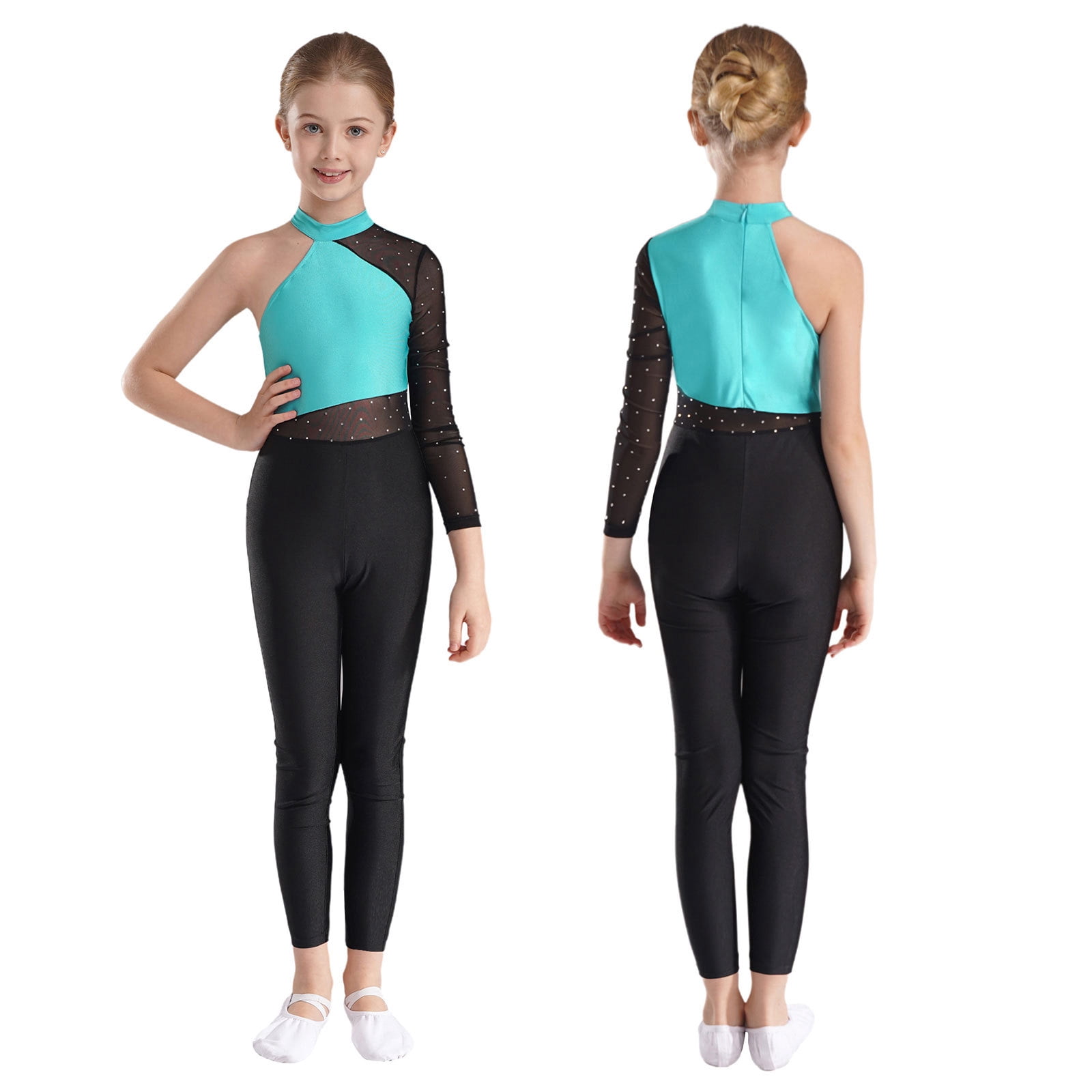 YUUMIN Girls Kids Color Block Leotard Gymnastic Dance Jumpsuit One ...