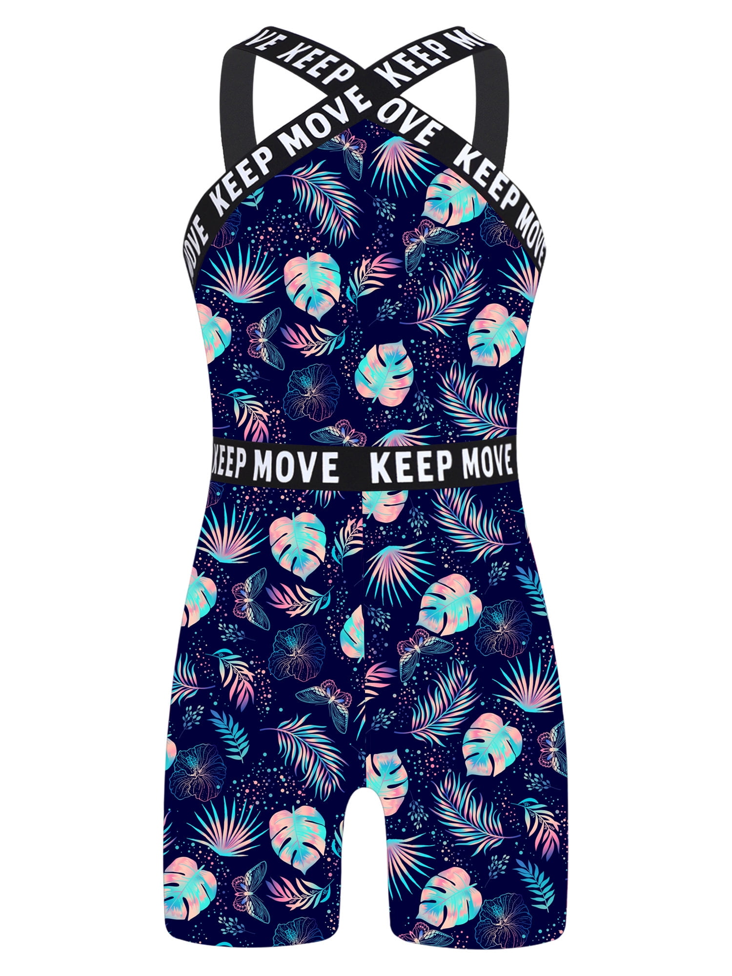 YUUMIN Girls Printed One Piece Boyleg Swimsuits Halter Neck Gymnastics ...