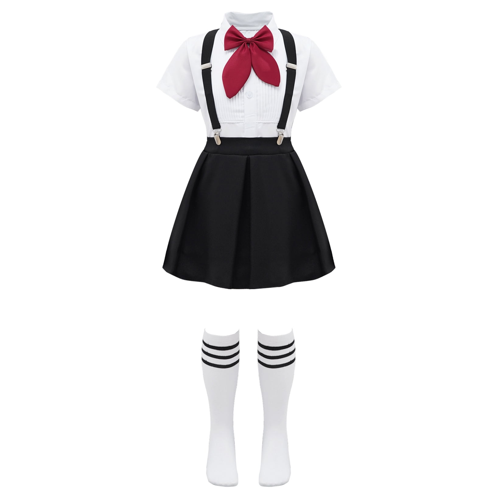 YUUMIN Girls School Uniform Suit Short / Long Sleeve Bow Tie Blouse Top ...