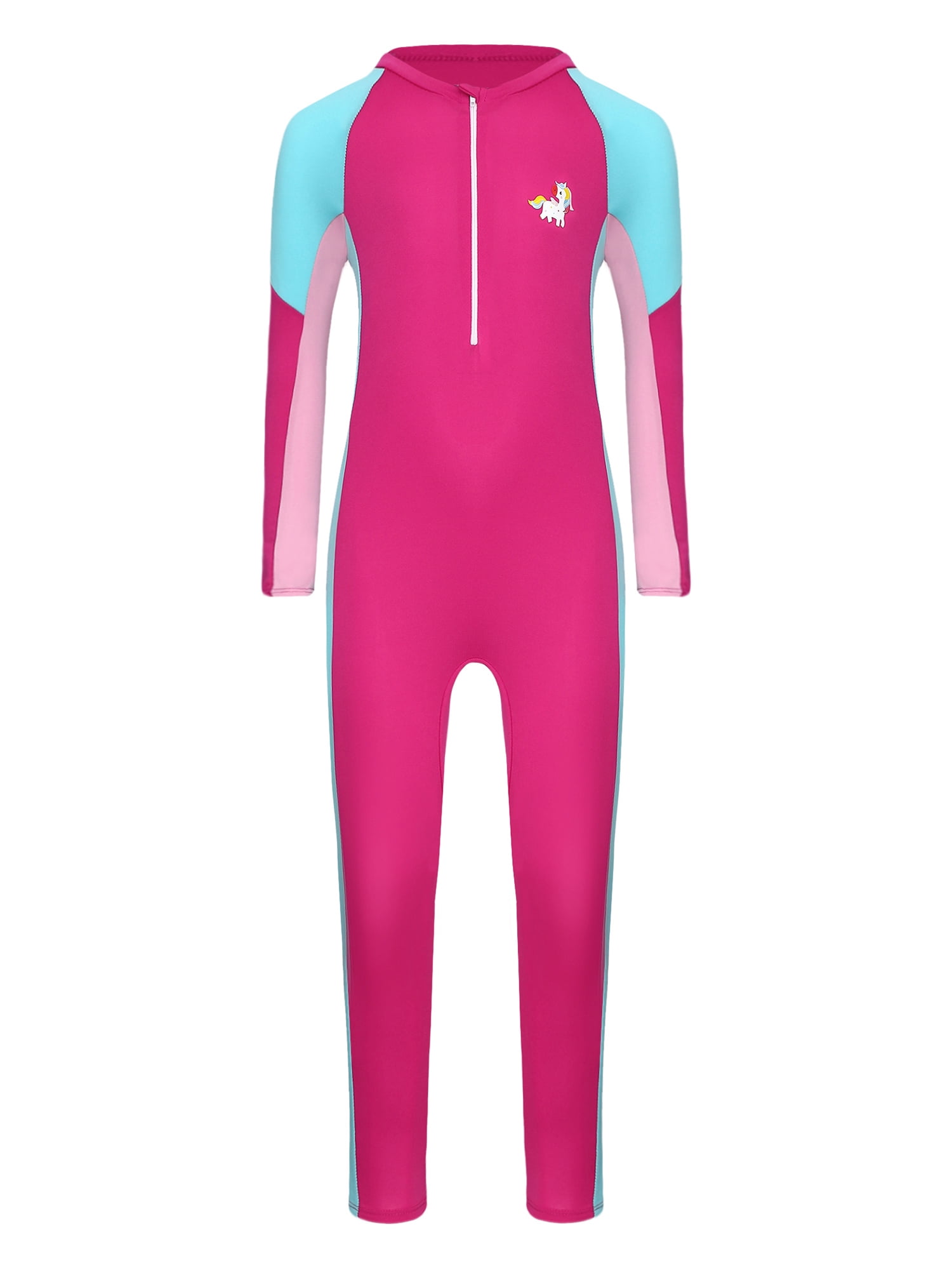 YUUMIN Girls Upf 50+ Long Wetsuits Long Sleeve Zip Up One Piece ...