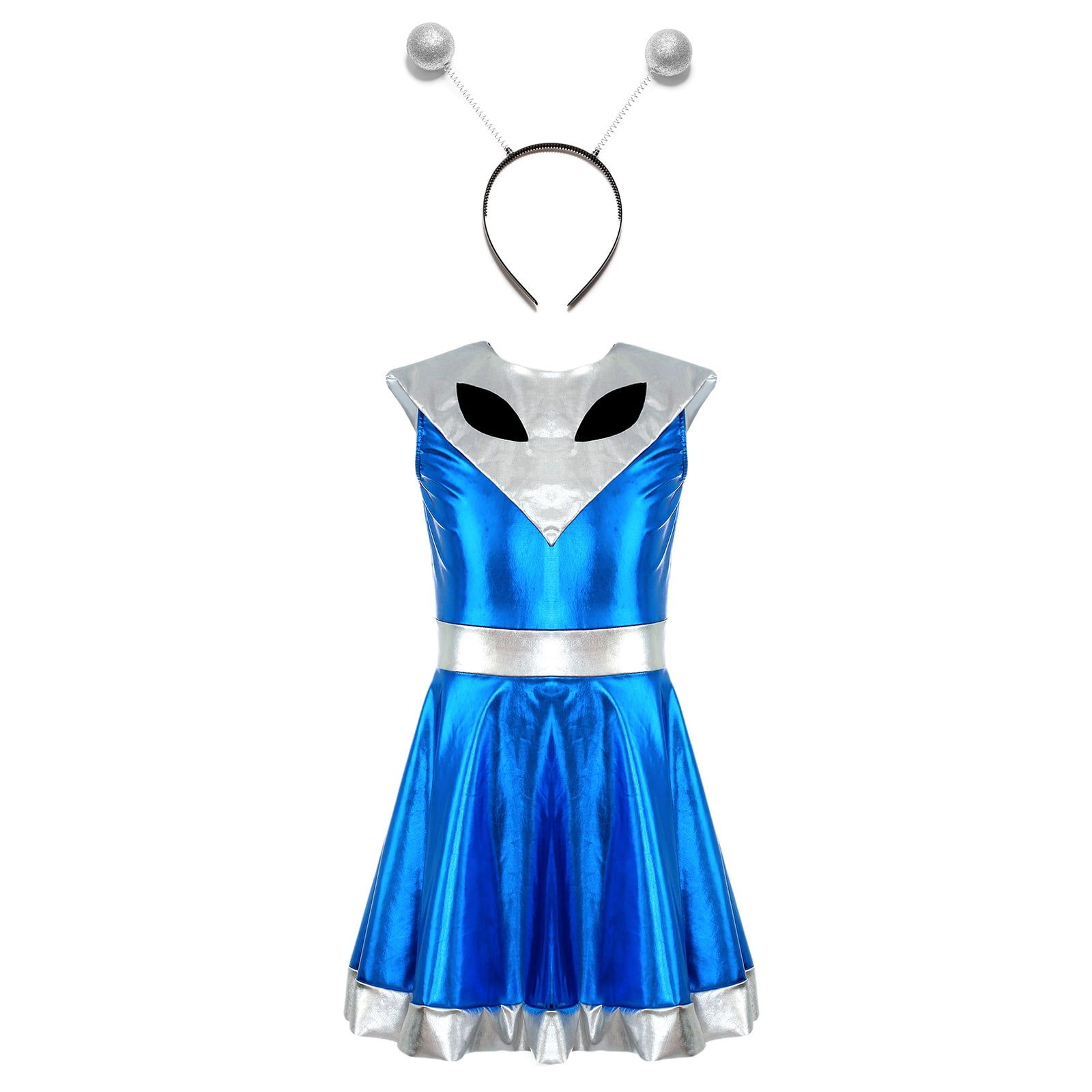 YUUMIN Kids Girls Alien Cosplay Costume Space Man Metallic A-line Dress ...