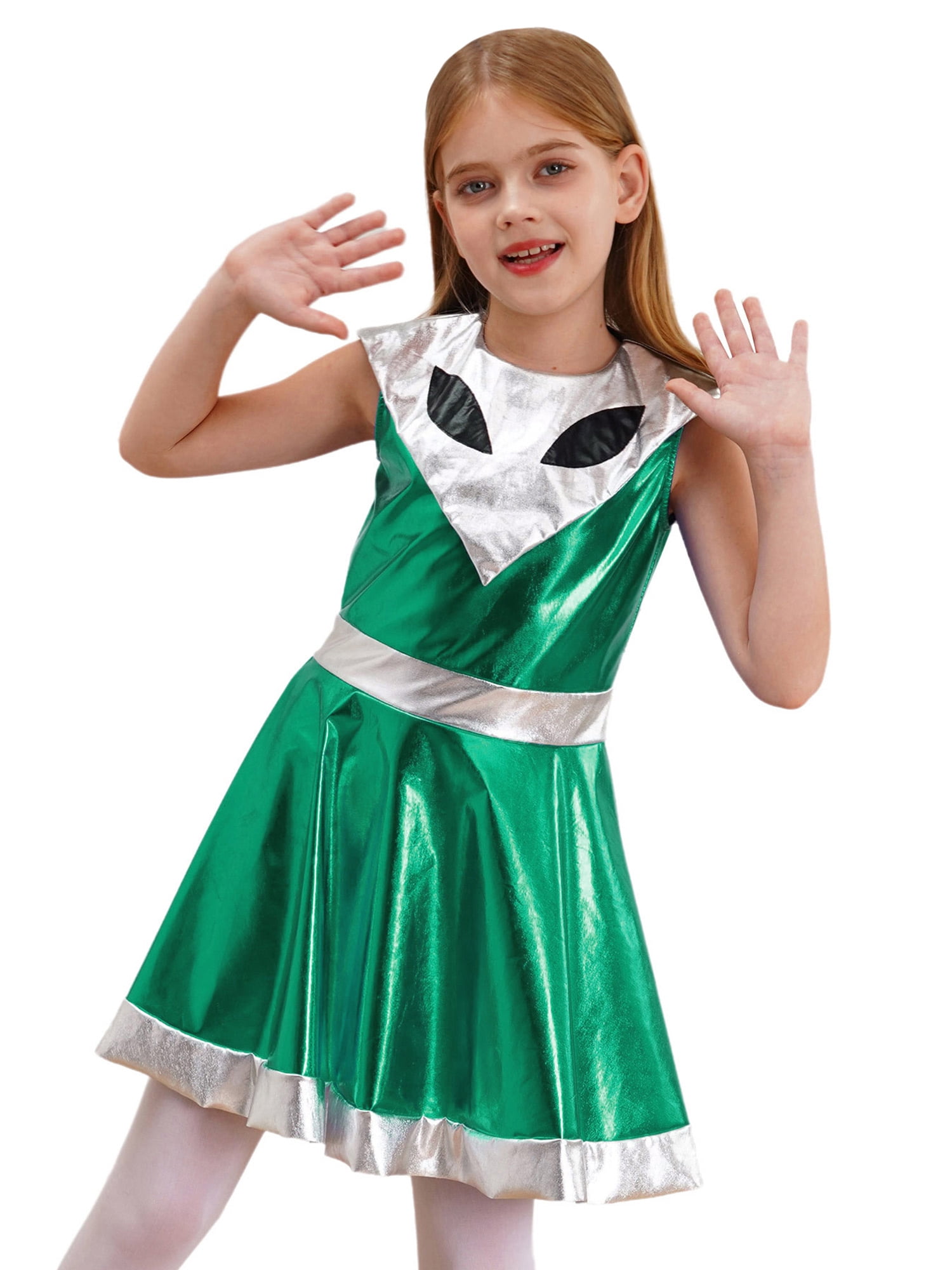 YUUMIN Kids Girls Alien Cosplay Costume Space Man Metallic A-line Dress ...