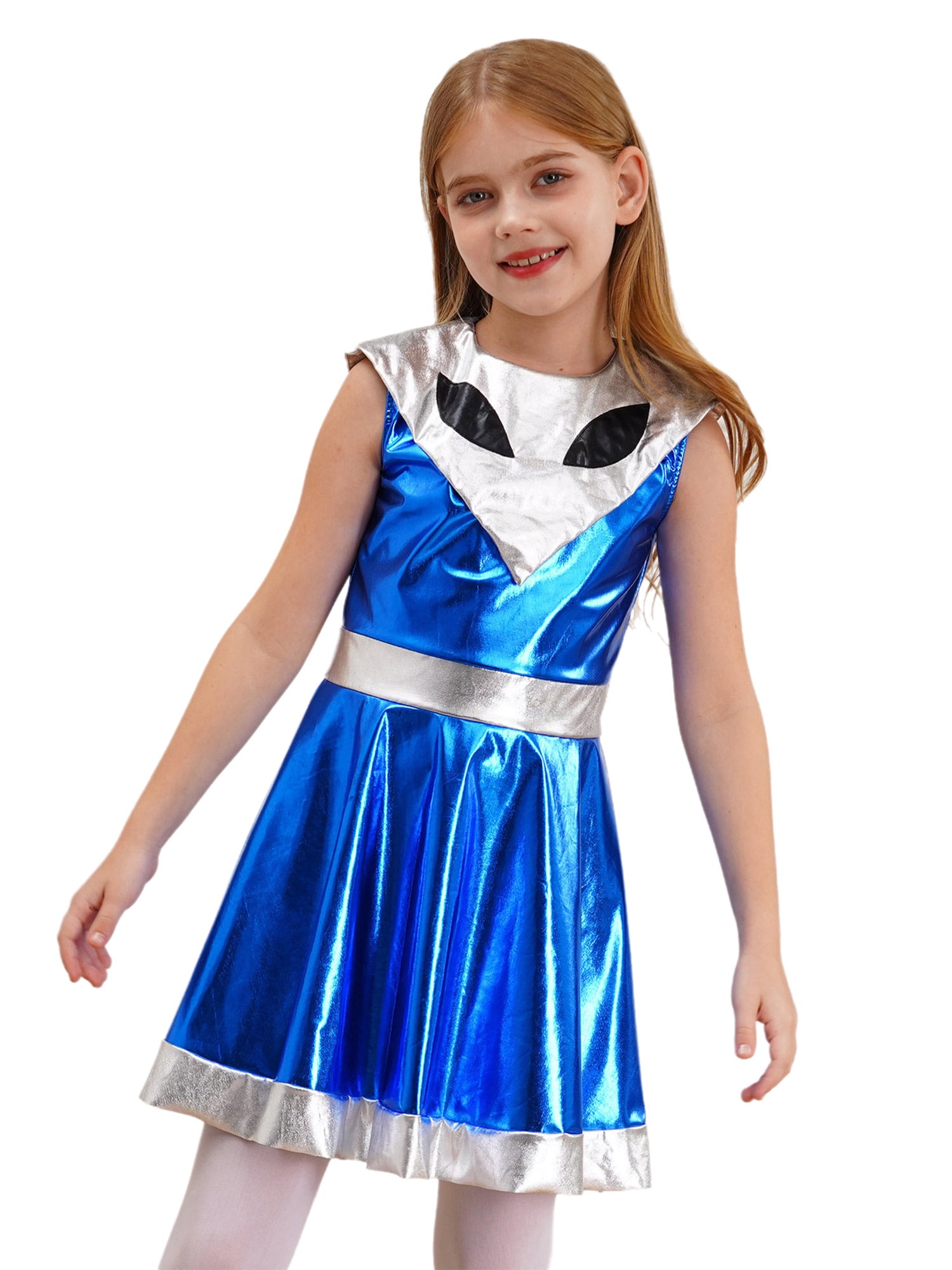 YUUMIN Kids Girls Alien Cosplay Costume Space Man Metallic A-line Dress ...