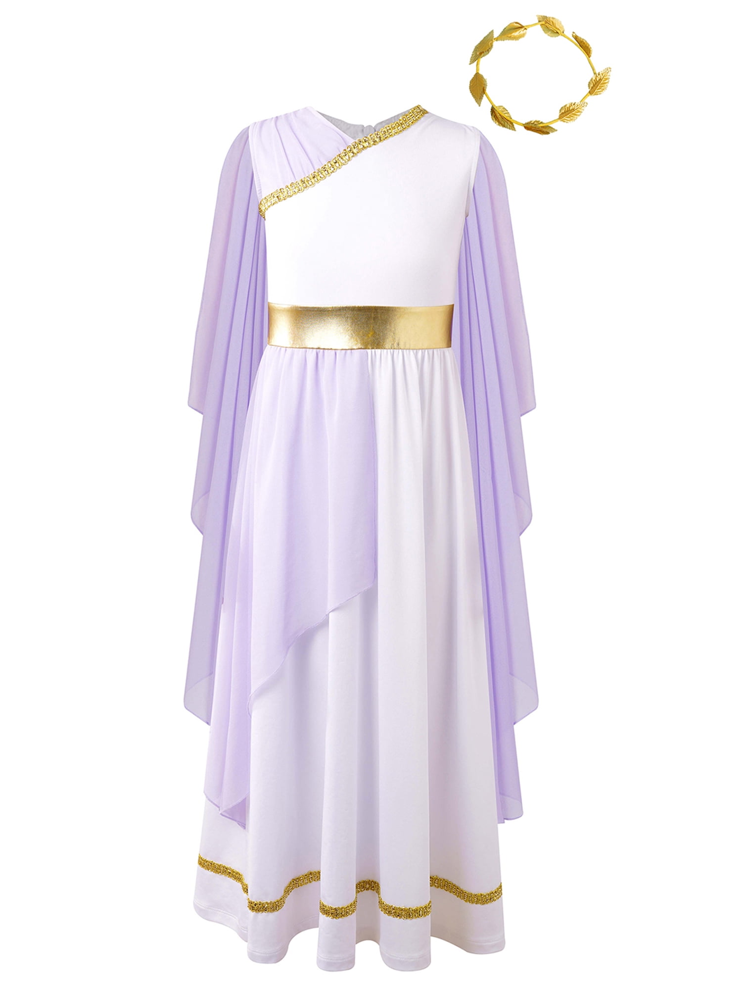 YUUMIN Kids Girls Athenian Princess Dress Up Ruffles Toga Dress with ...