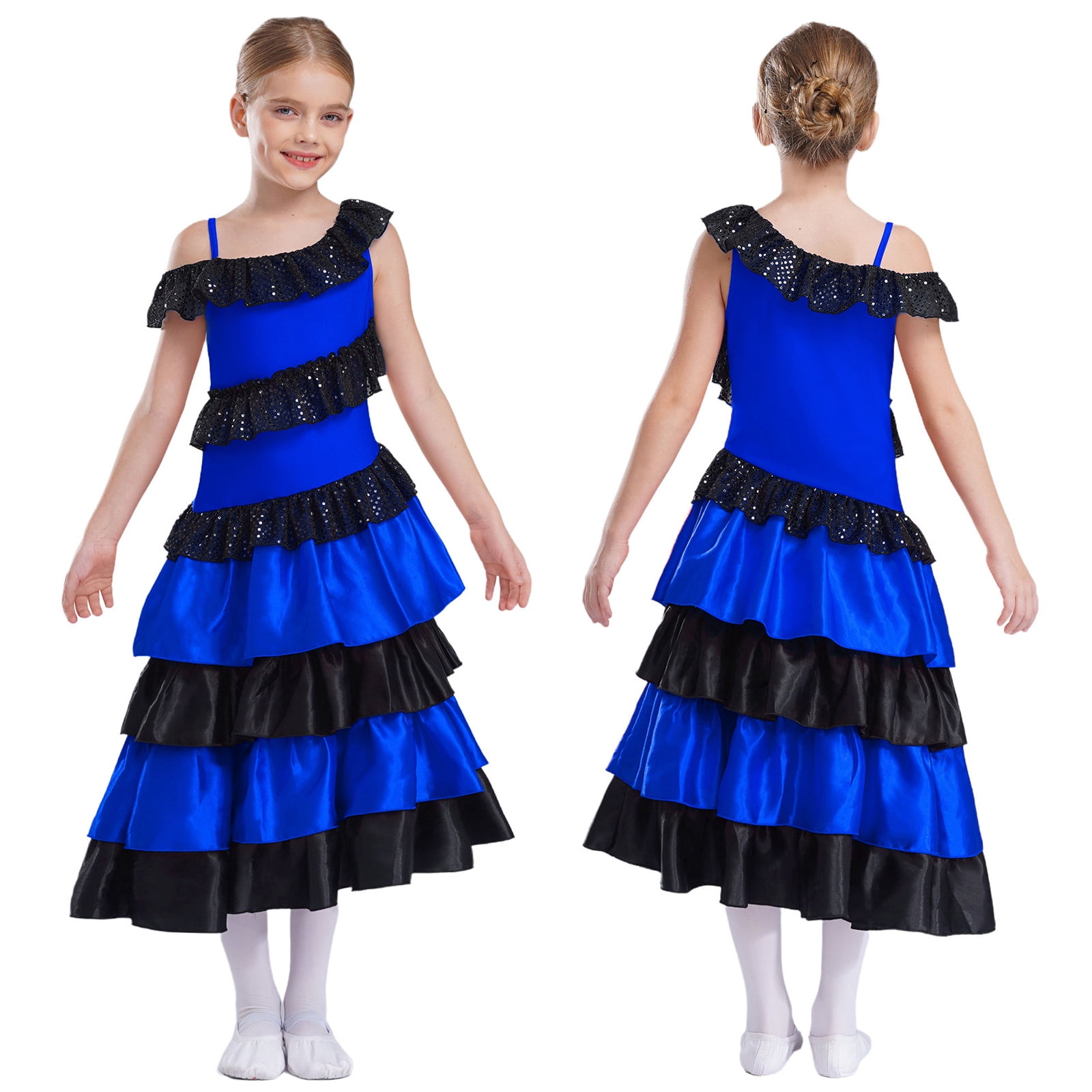 YUUMIN Kids Girls Belly Spanish Flamenco Dance Dress Ballroom Dance ...