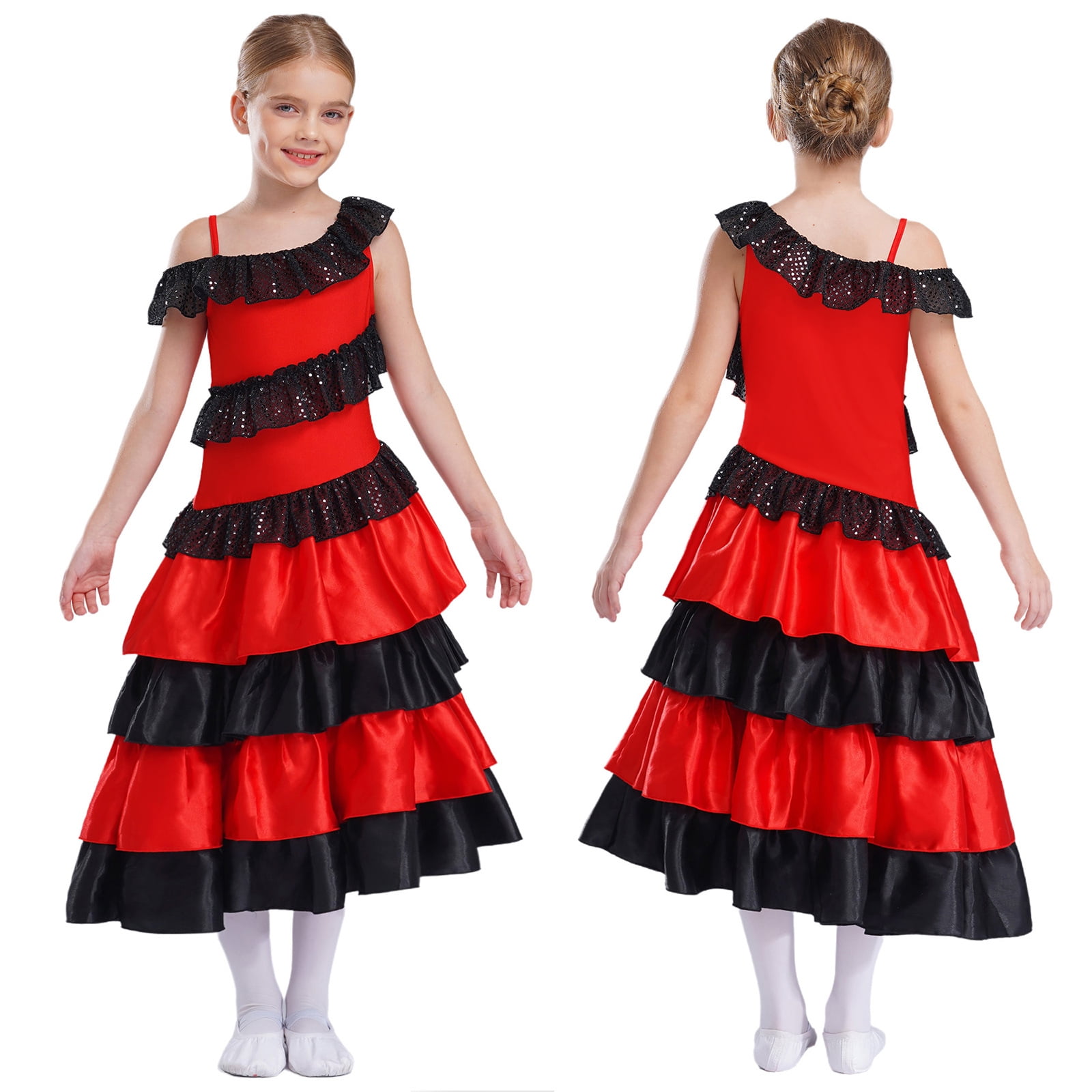 YUUMIN Kids Girls Belly Spanish Flamenco Dance Dress Ballroom Dance ...