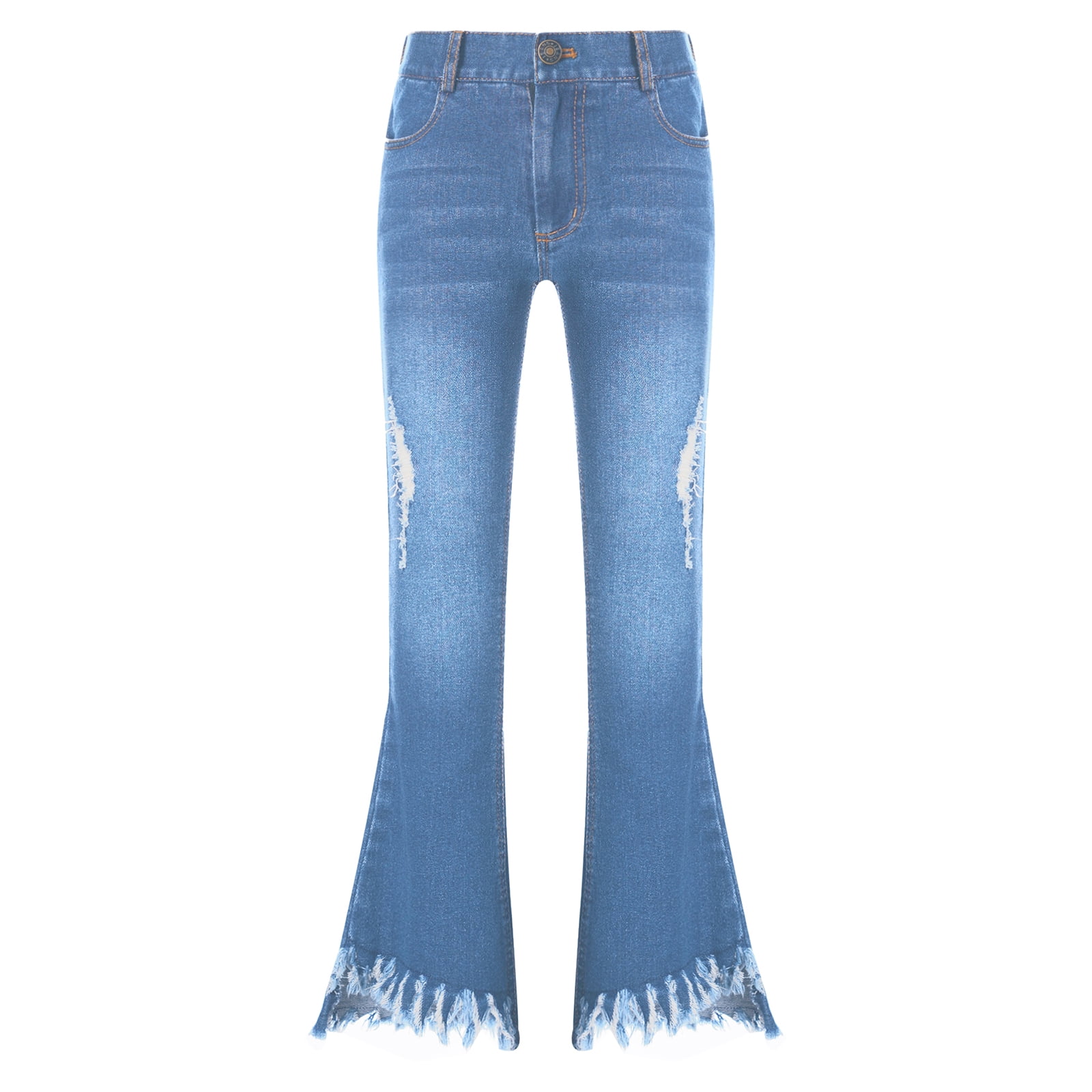 YUUMIN Kids Girls Casual Ripped Holes Bell Bottom Jeans Youth Washed ...