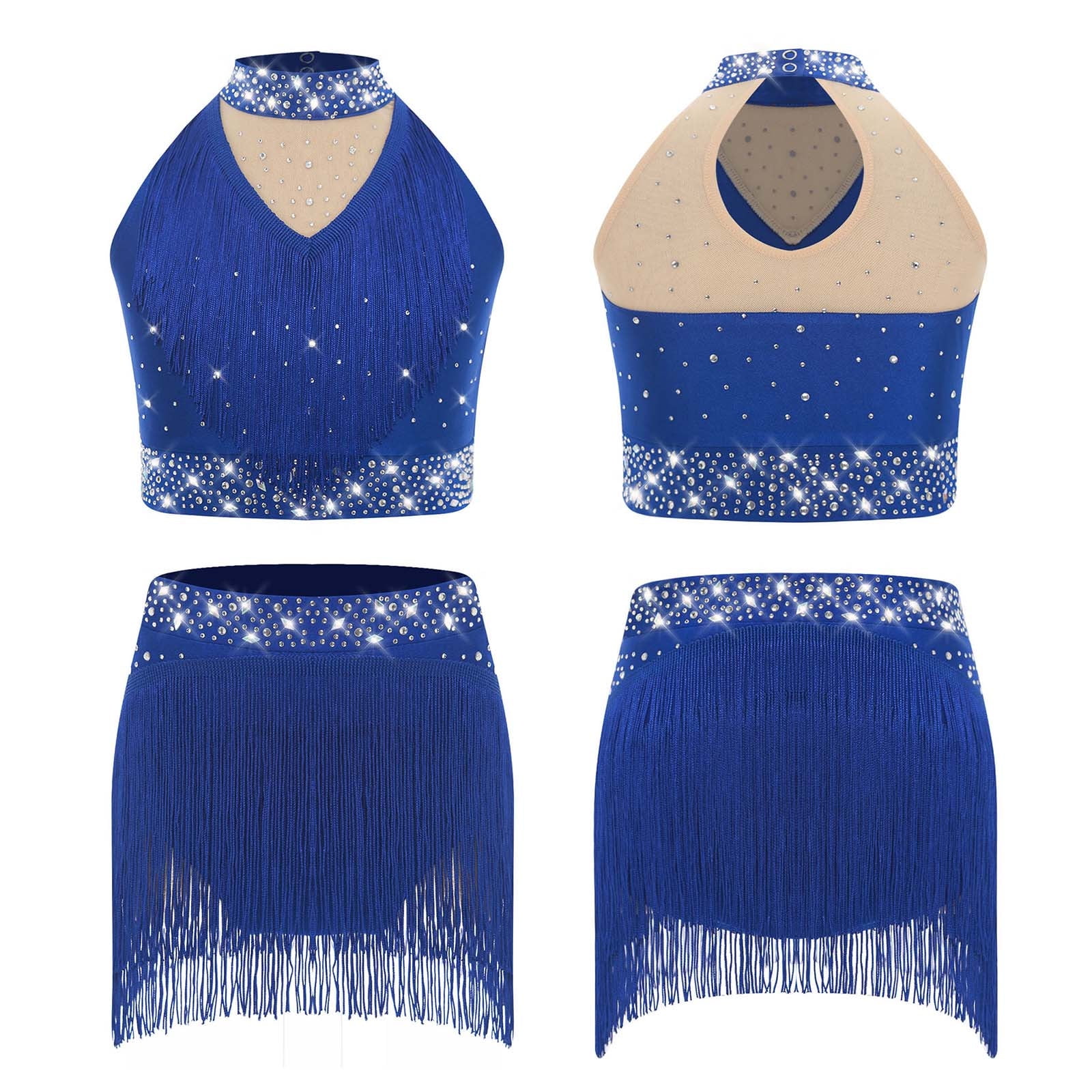 YUUMIN Kids Girls Jazz Latin Dance Outfits Tassels Tank Top with Fringe ...