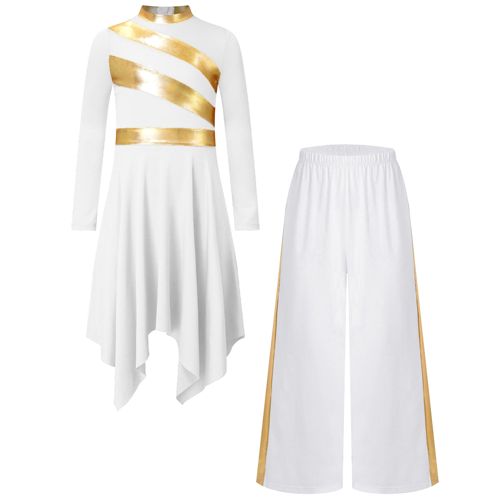 YUUMIN Kids Girls Metallic Praise Worship Dance Outfit Long Sleeve ...