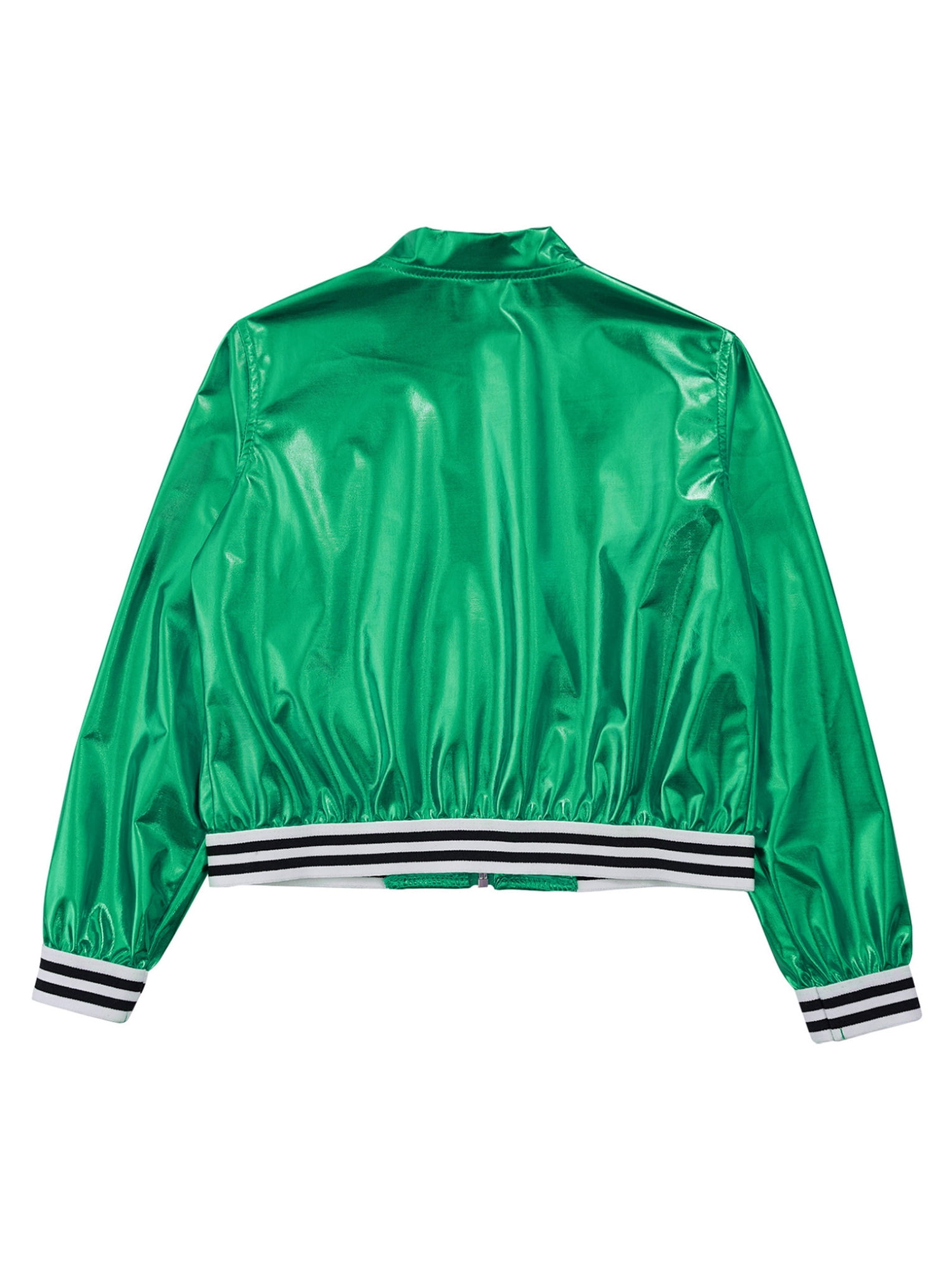 YUUMIN Kids Girls Shiny Baseball Jacket Long Sleeve Sparkle Metallic ...