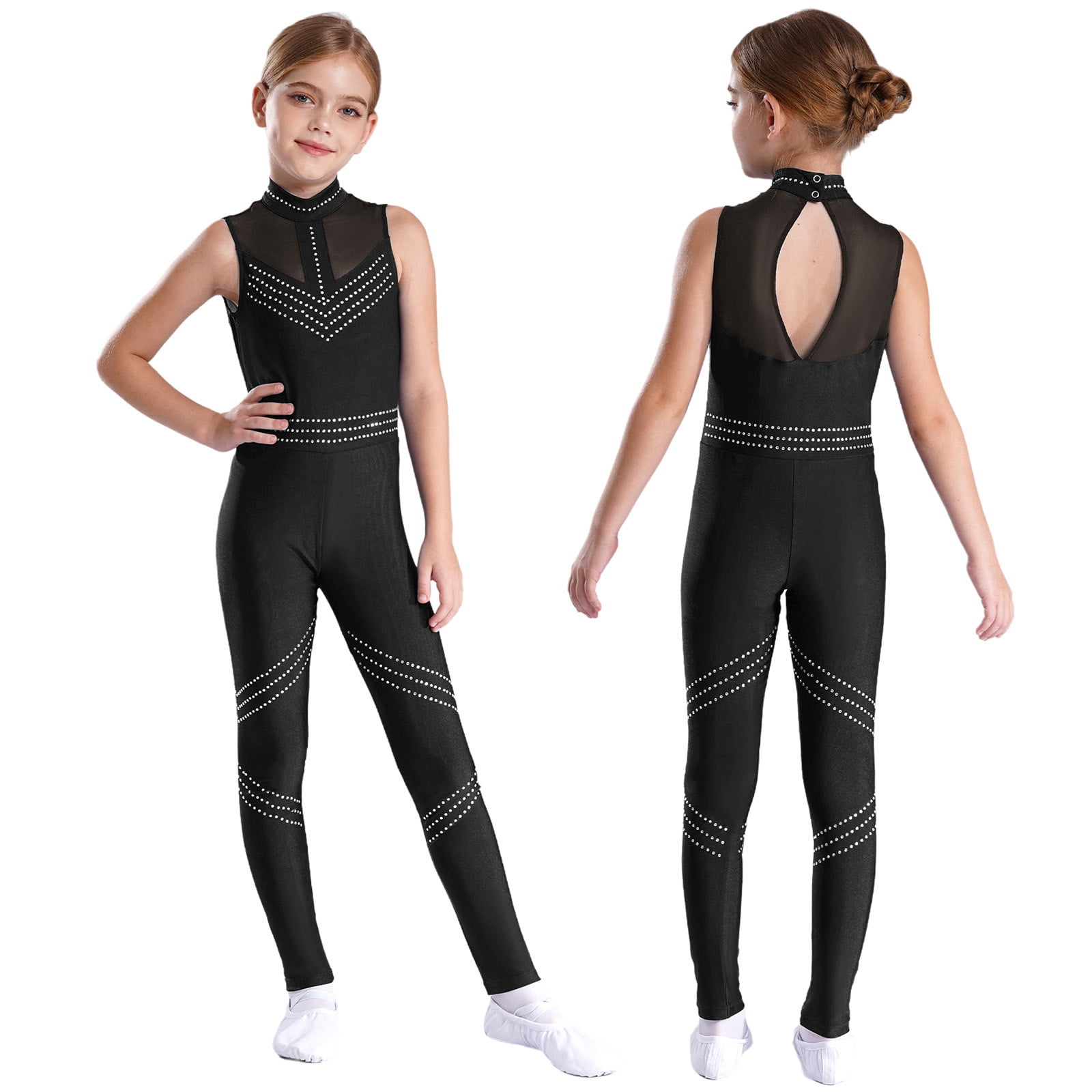 YUUMIN Kids Girls Turtleneck Unitard Full Body Catsuit Sleeveless Dance ...