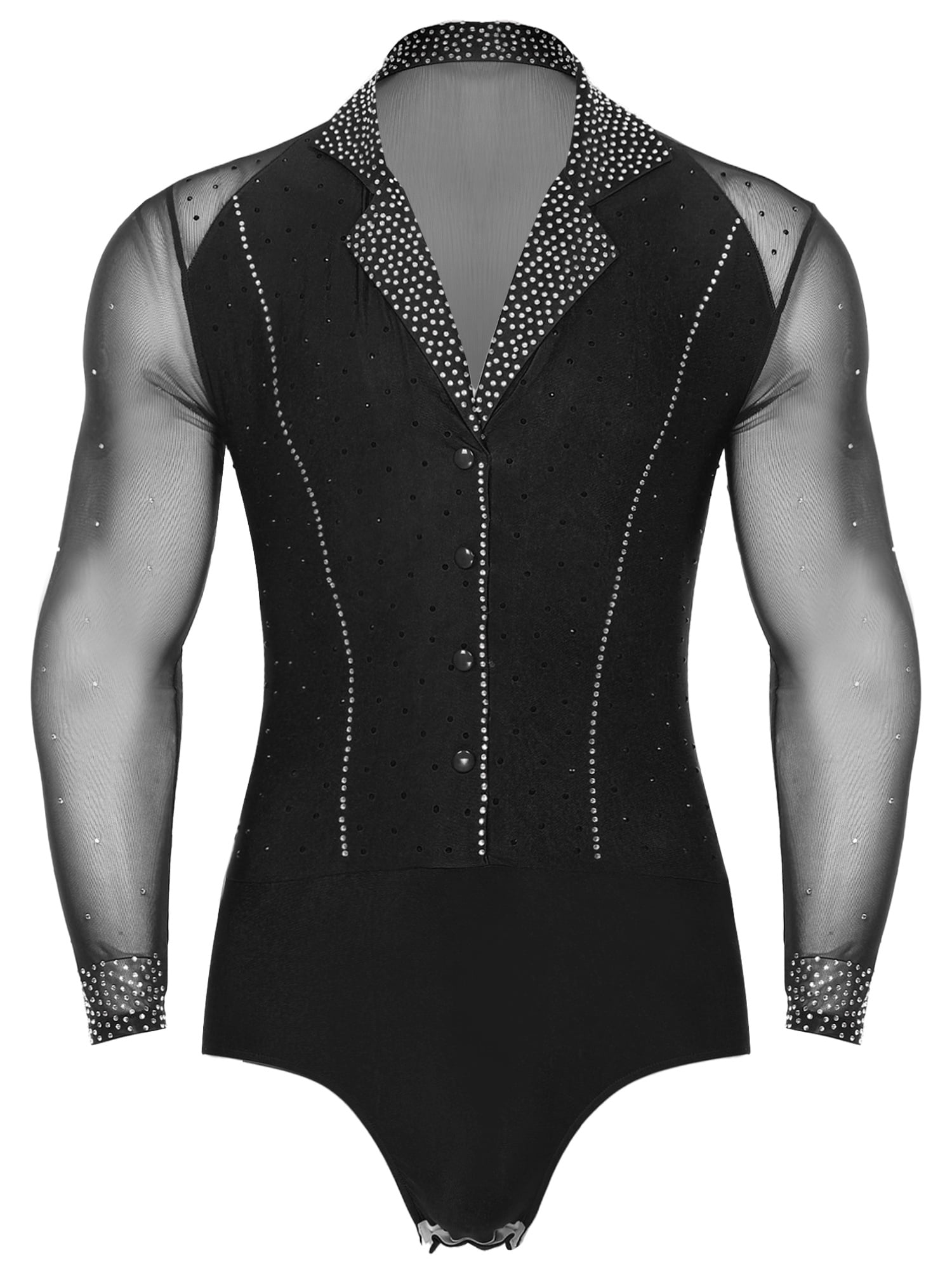 YUUMIN Men Glitter Latin Tango Dance Leotard Bodysuit Sheer Mesh ...