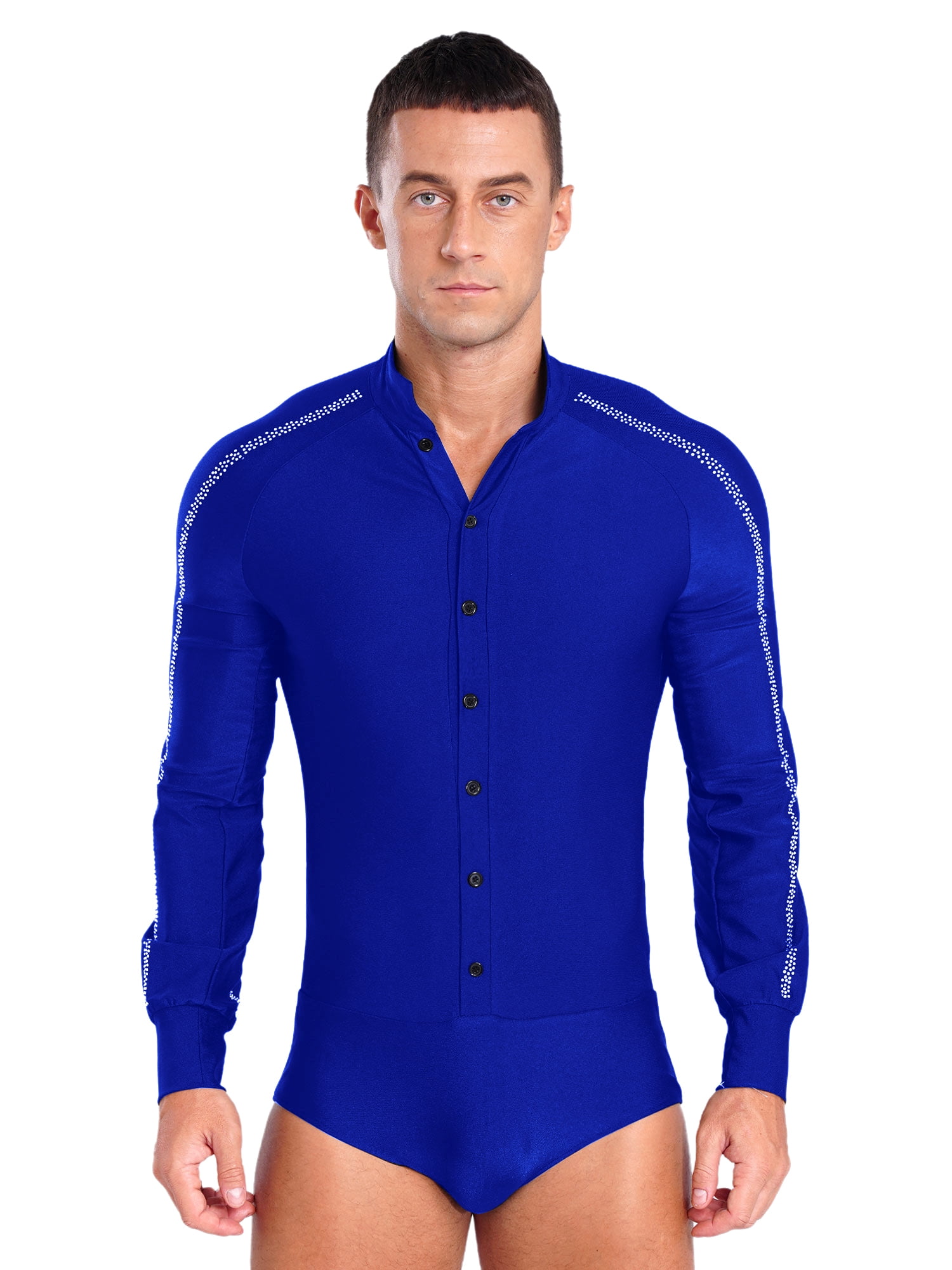 YUUMIN Men One-Piece Latin Tango Dance Shirt Leotard Shiny Unitard ...