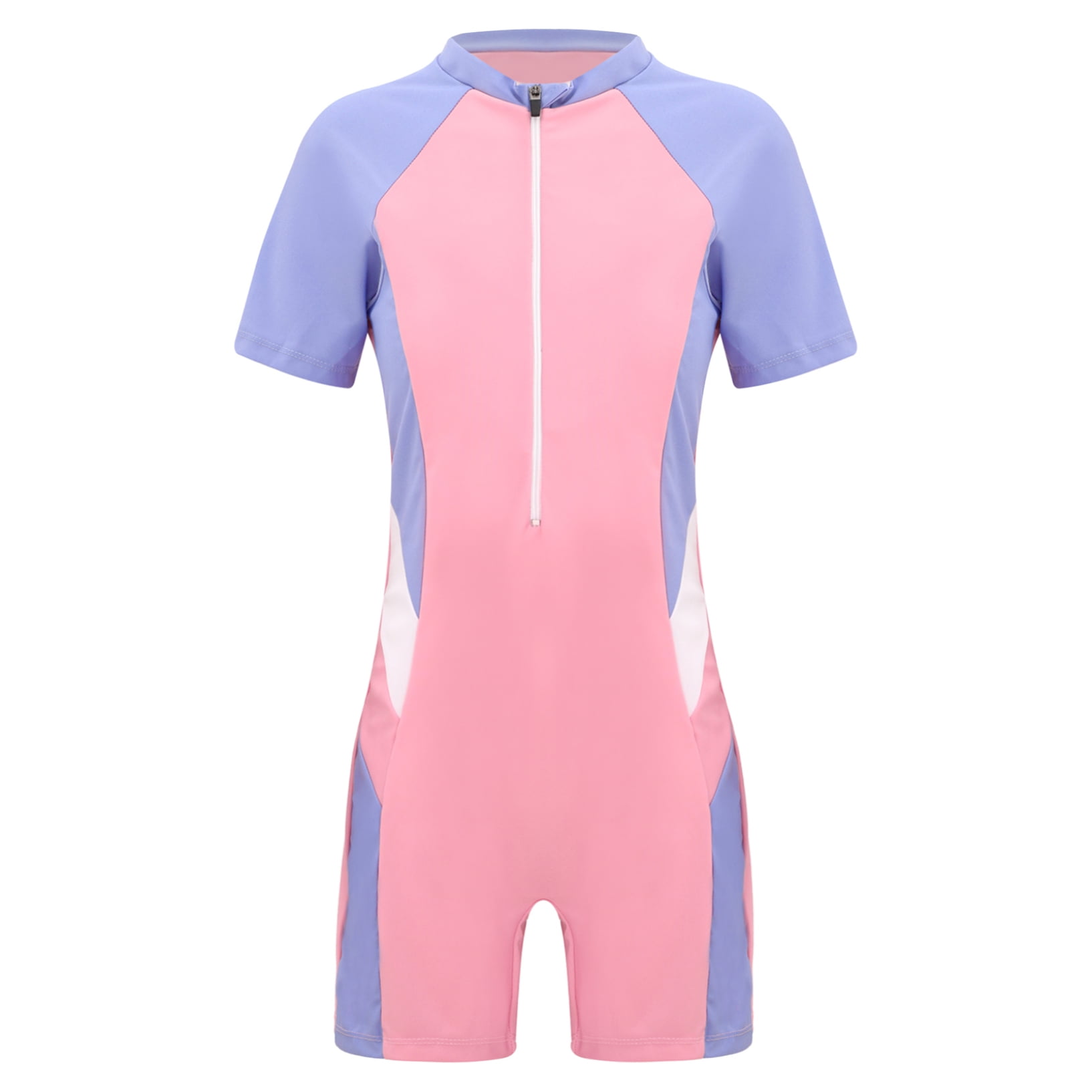YUUMIN One Piece Boyleg Swimsuits for Girls Short Sleeve Zip Up Shorty ...