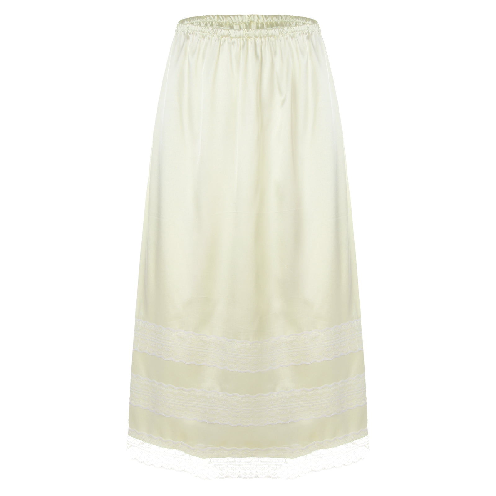 YUUMIN Women Underskirt Elastic Waist Lace Trim Long Half Slip ...