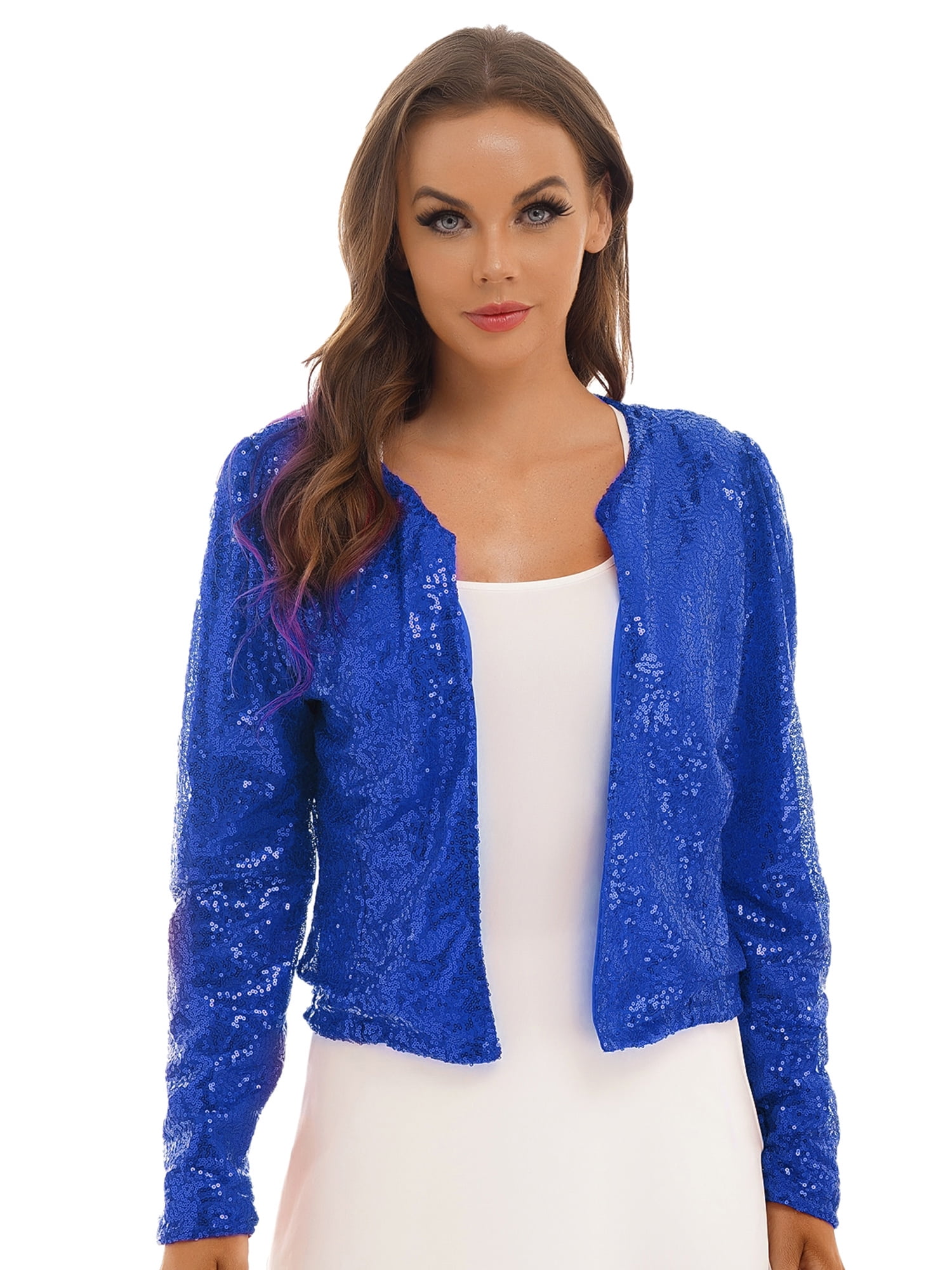 YUUMIN Women's Glitter Sequin Blazers Bolero Shrugs Cropped Jackets ...