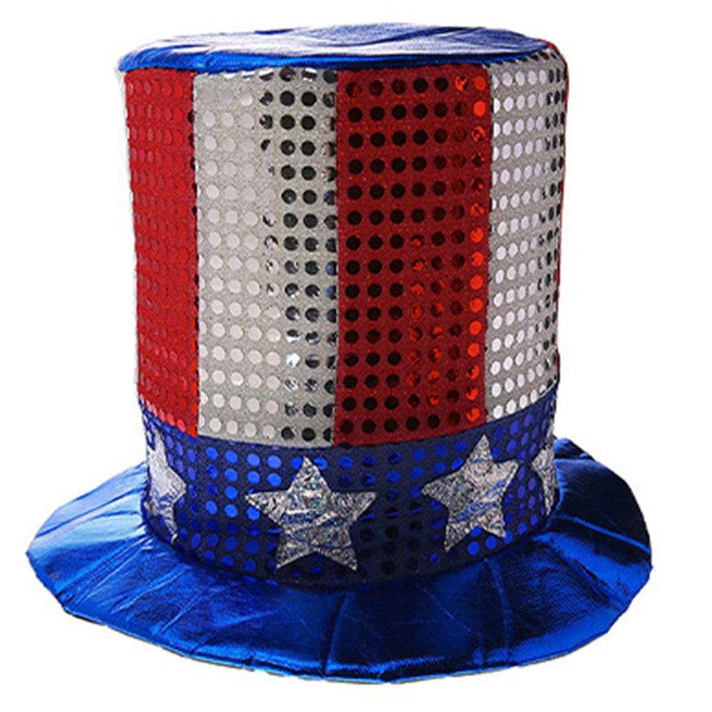 YUUZONE Adu1t Sam Red White Blue Sequin Top Hat Stars Stripes Caps ...