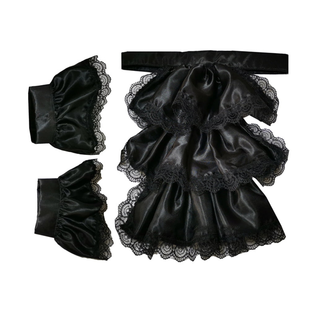 YUUZONE Ruffle Lace Satin Jabot and Cuffs Set Unisex Party Costume ...