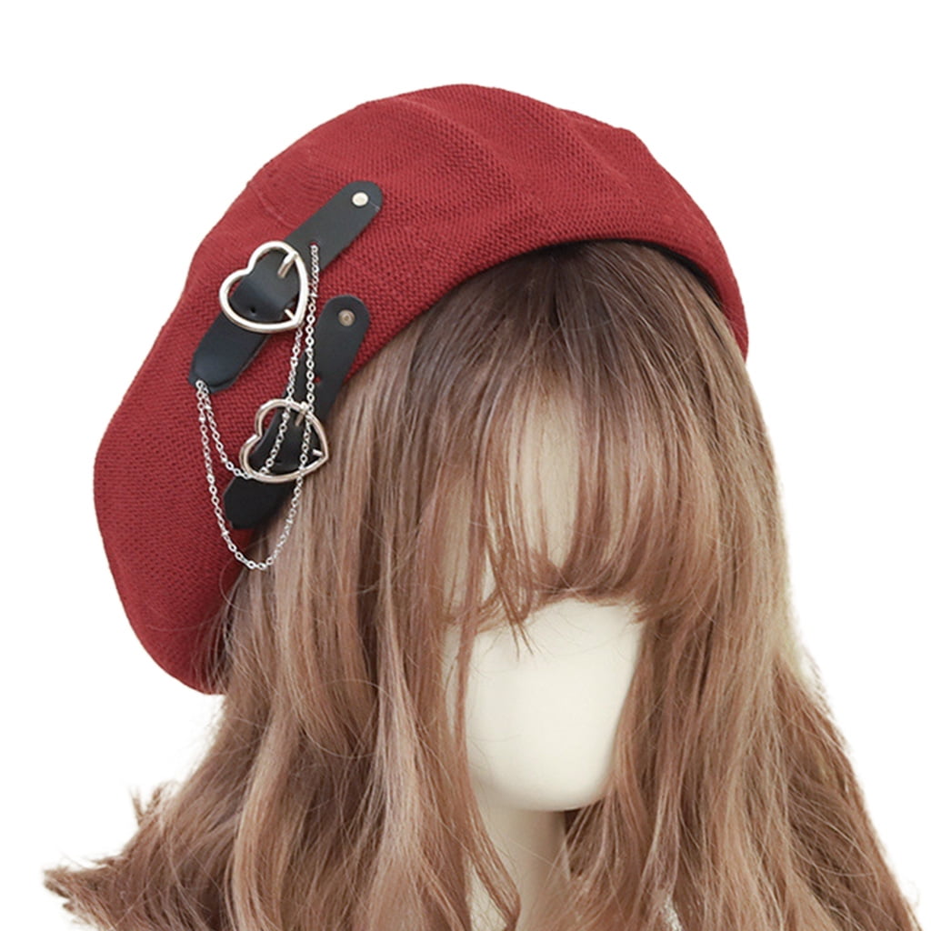 YUUZONE Sweet Cool Lolita Beret Girls Heart Buckle Beret Hat JK Hat ...