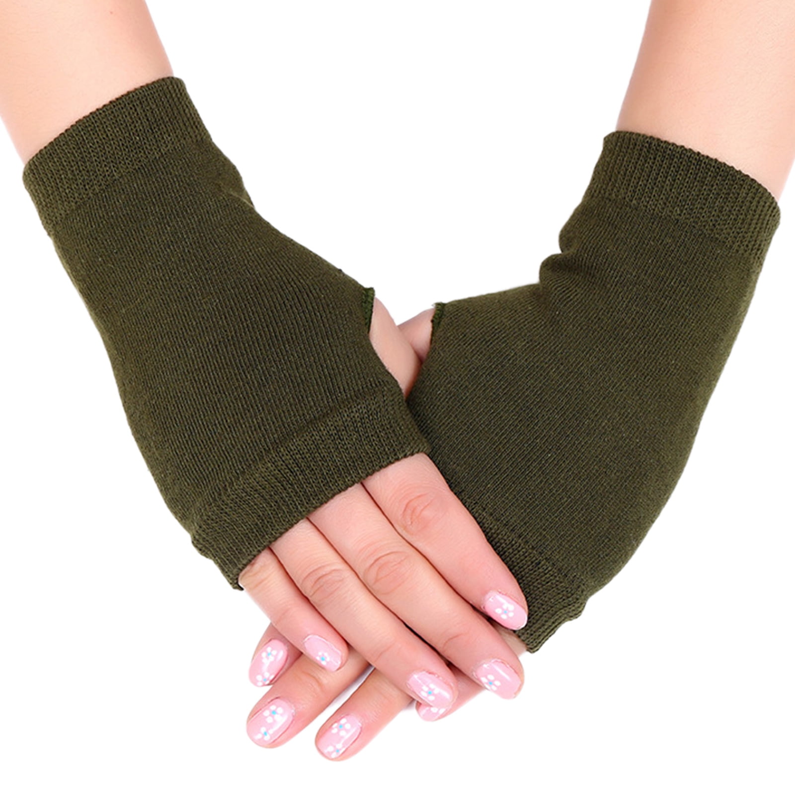 YUUZONE Unisex Half Finger Gloves Winter Stretchy Knit Solid Color ...
