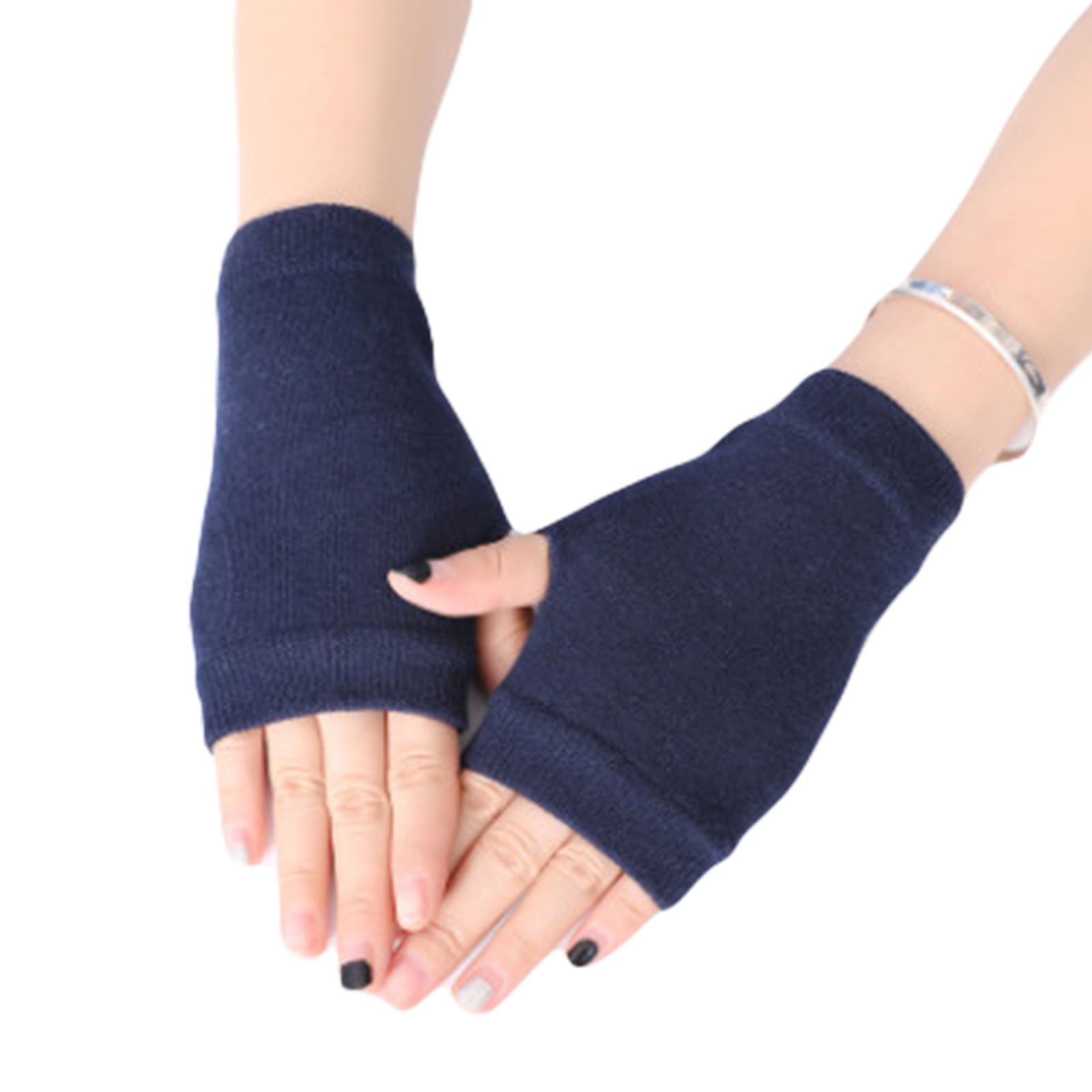 YUUZONE Unisex Half Finger Gloves Winter Stretchy Knit Solid Color ...