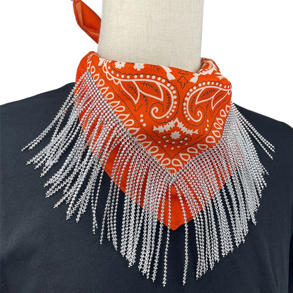 YUUZONE Unisex Rhinestone Fringe Bandana Cashew Print Embellished ...