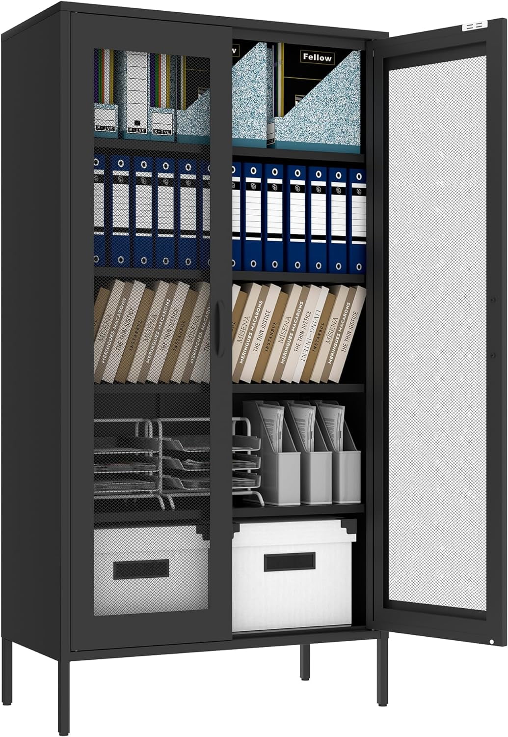 YUUlO Metal Storage Cabinet with Mesh Doors and Shelves Multipurpose ...