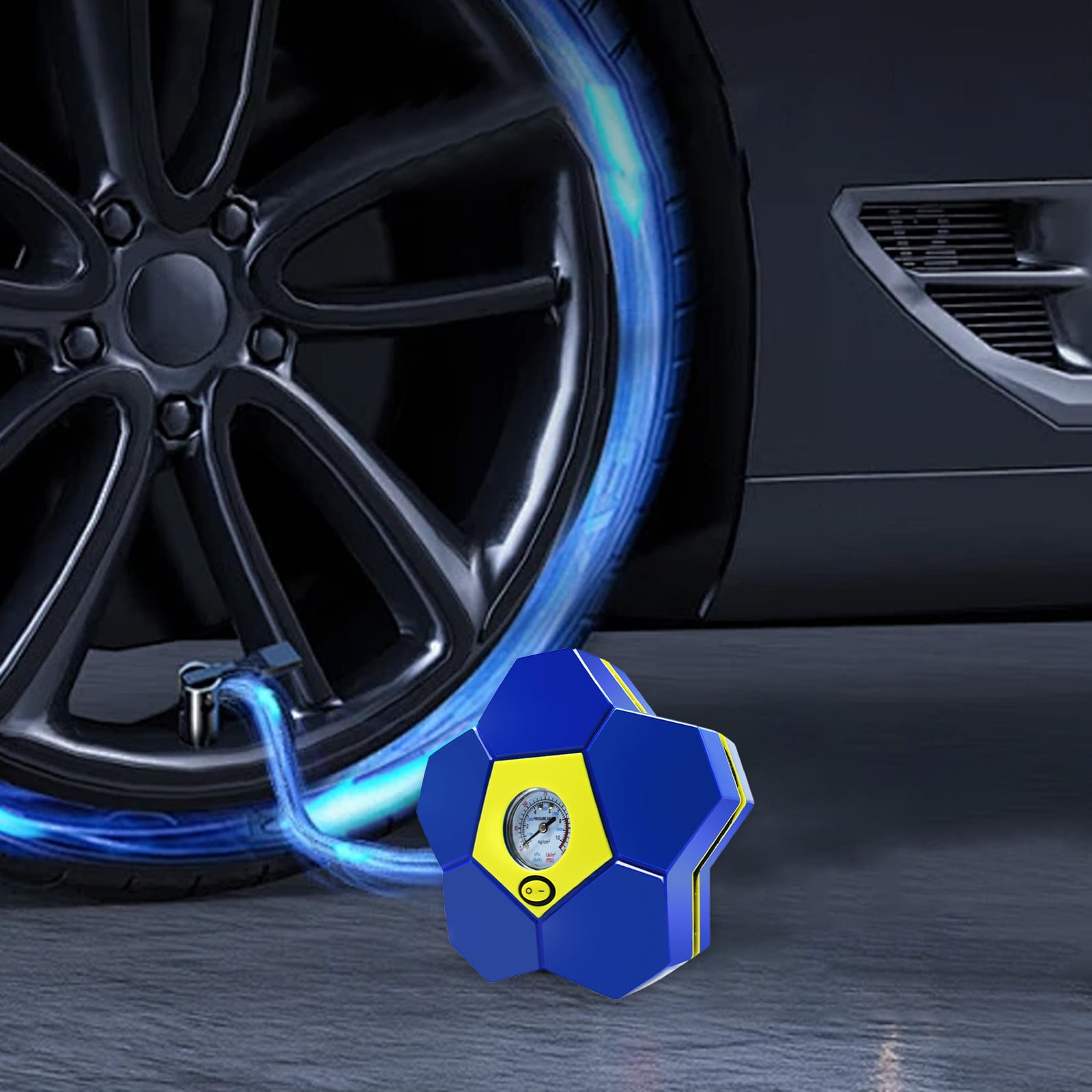 YUVA 12V High Power Tire Inflator, 19 Cylinders Mechanical Pointer ...