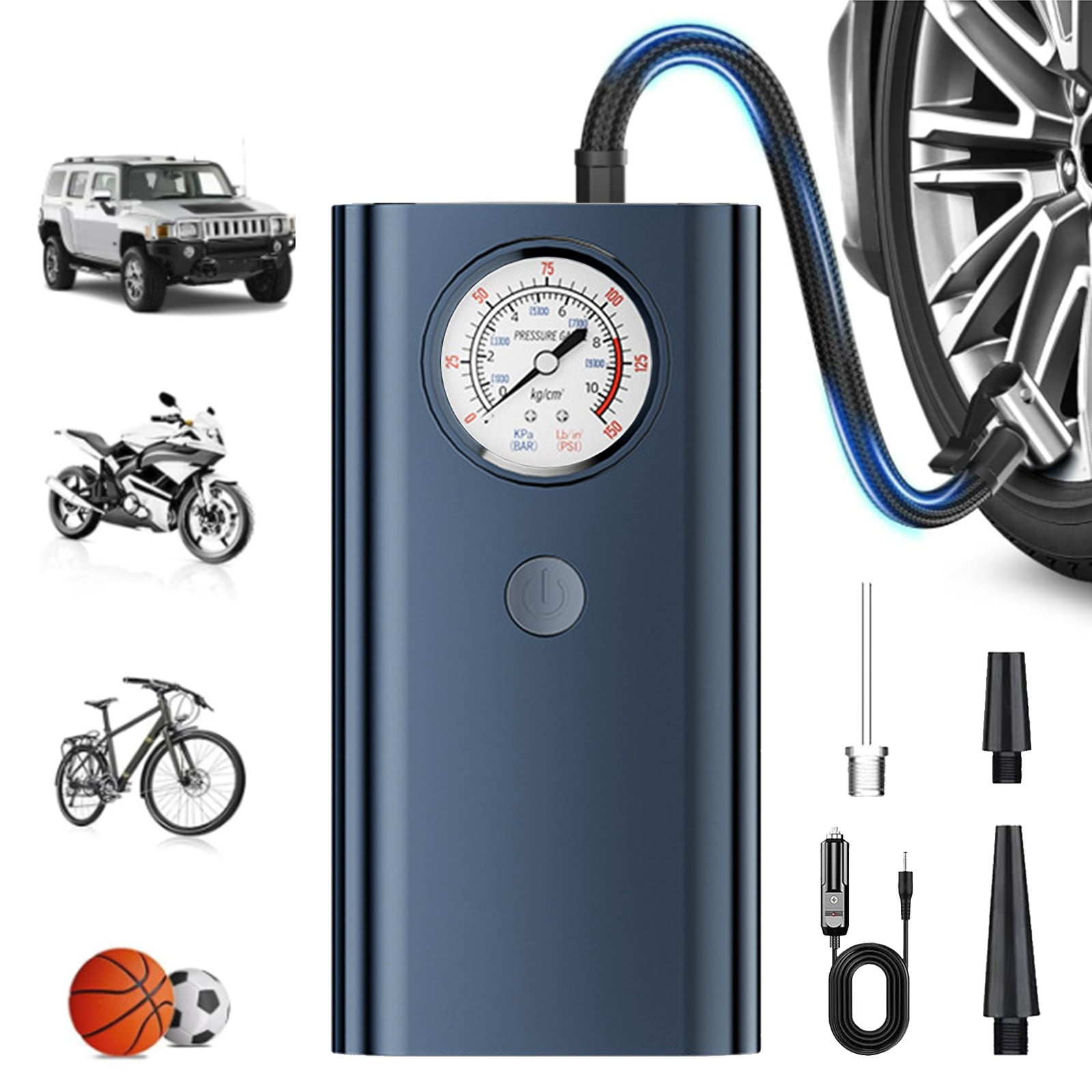 YUVA 12V Wired Tire Inflator, 100W 40L/min Fast Inflation, Pointer ...