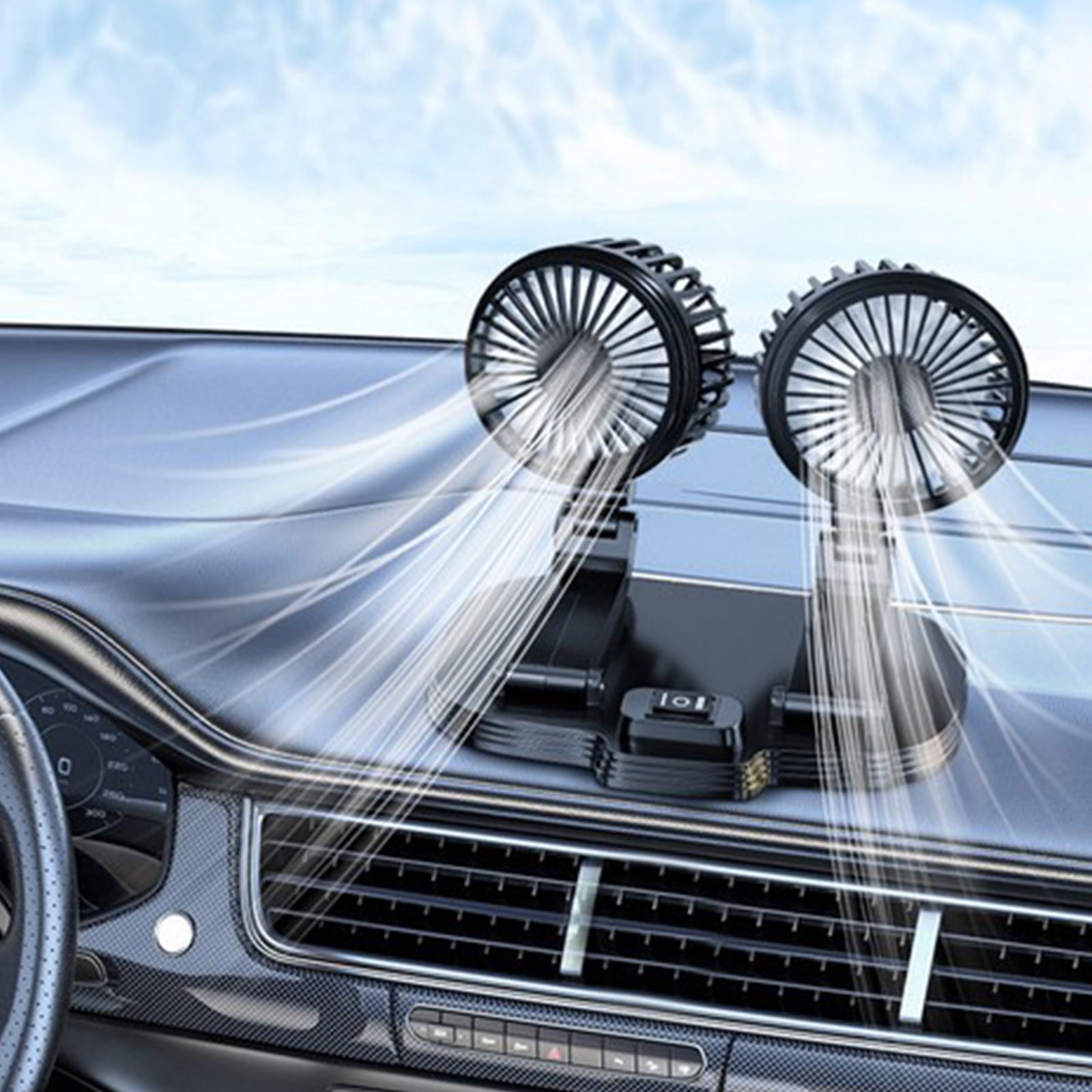 YUVA 2-Speed Car Fan, USB Powered, Silent, Dual Head, 360° Rotation ...