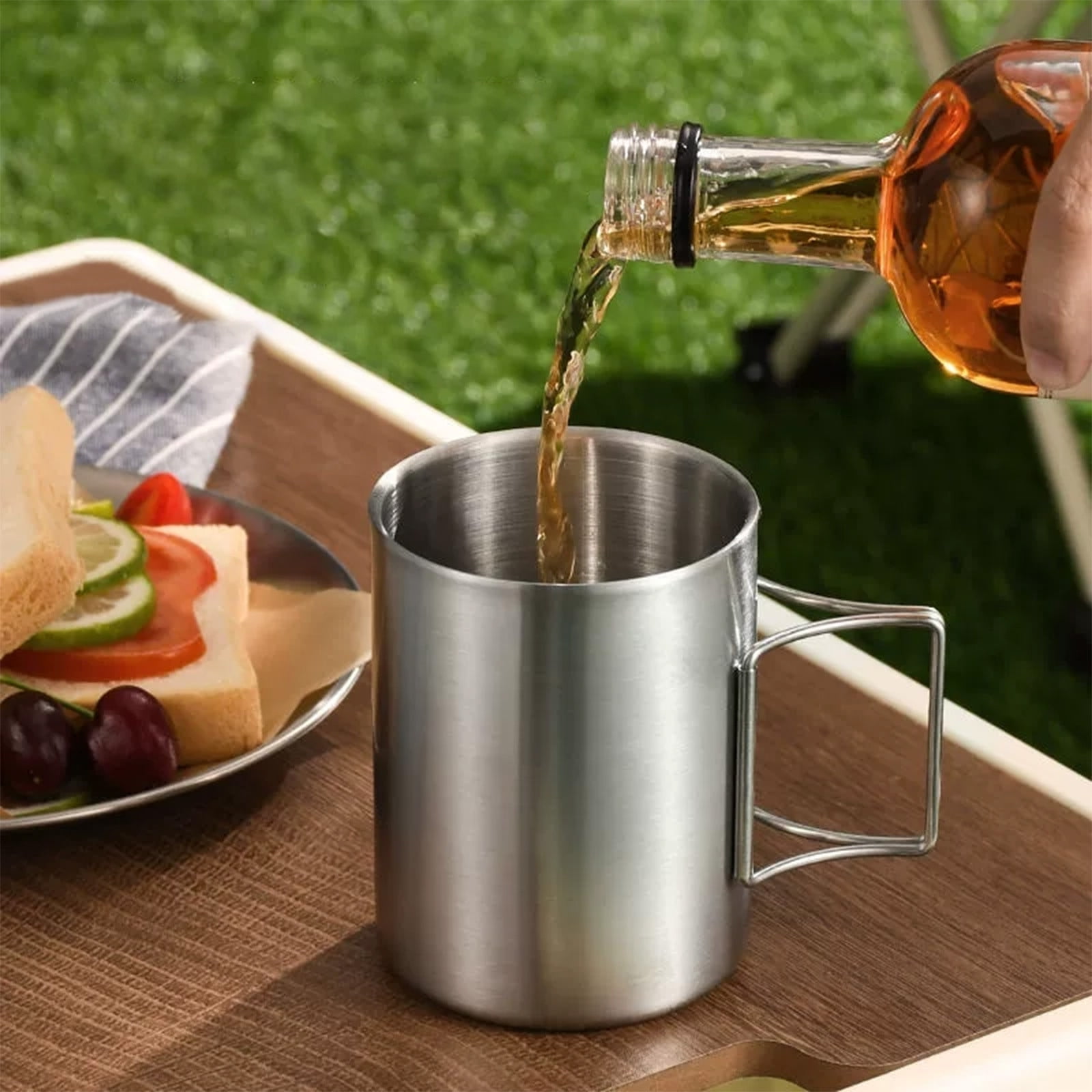 YUVA 400ml 304 Stainless Steel Foldable Camping Cup with Anti-Scald ...