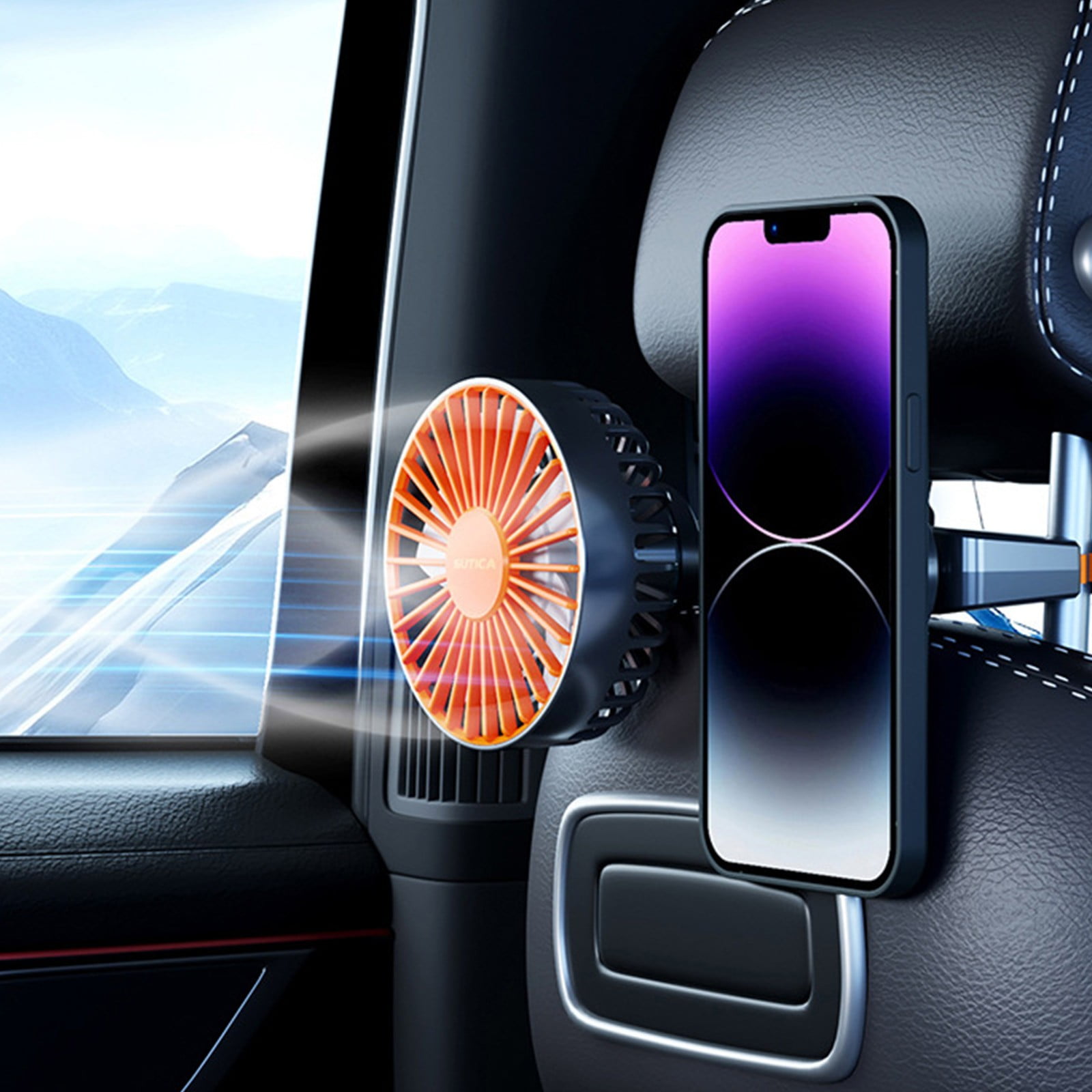 YUVA Car Mounted Magnetic Fan, Plastic, Black/White, Type-C Charging, Brushless Motor, 360° Wind ...