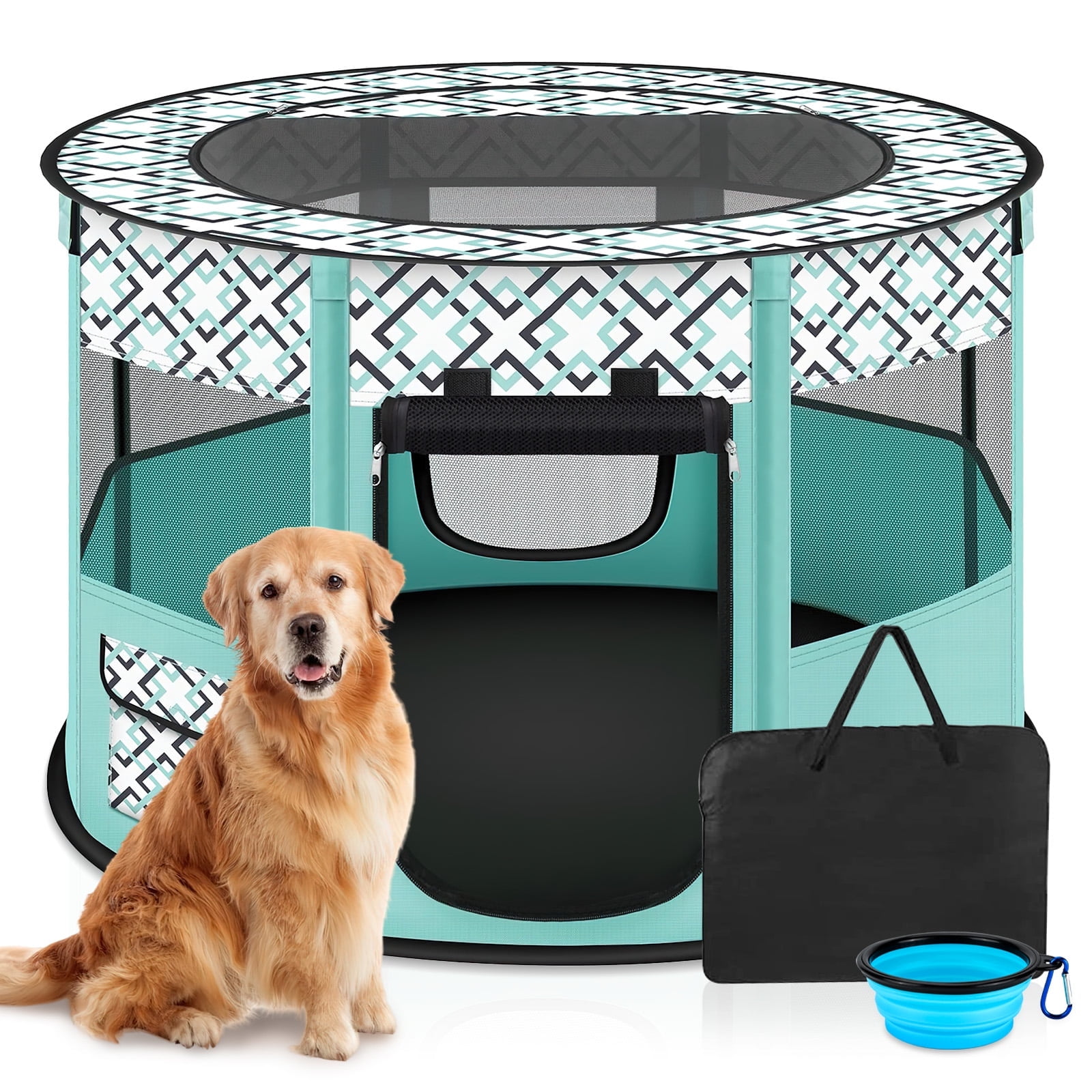 YUWENUS Large Pet Playpen for Dogs 44IN Pet Playpens Foldable Portable ...