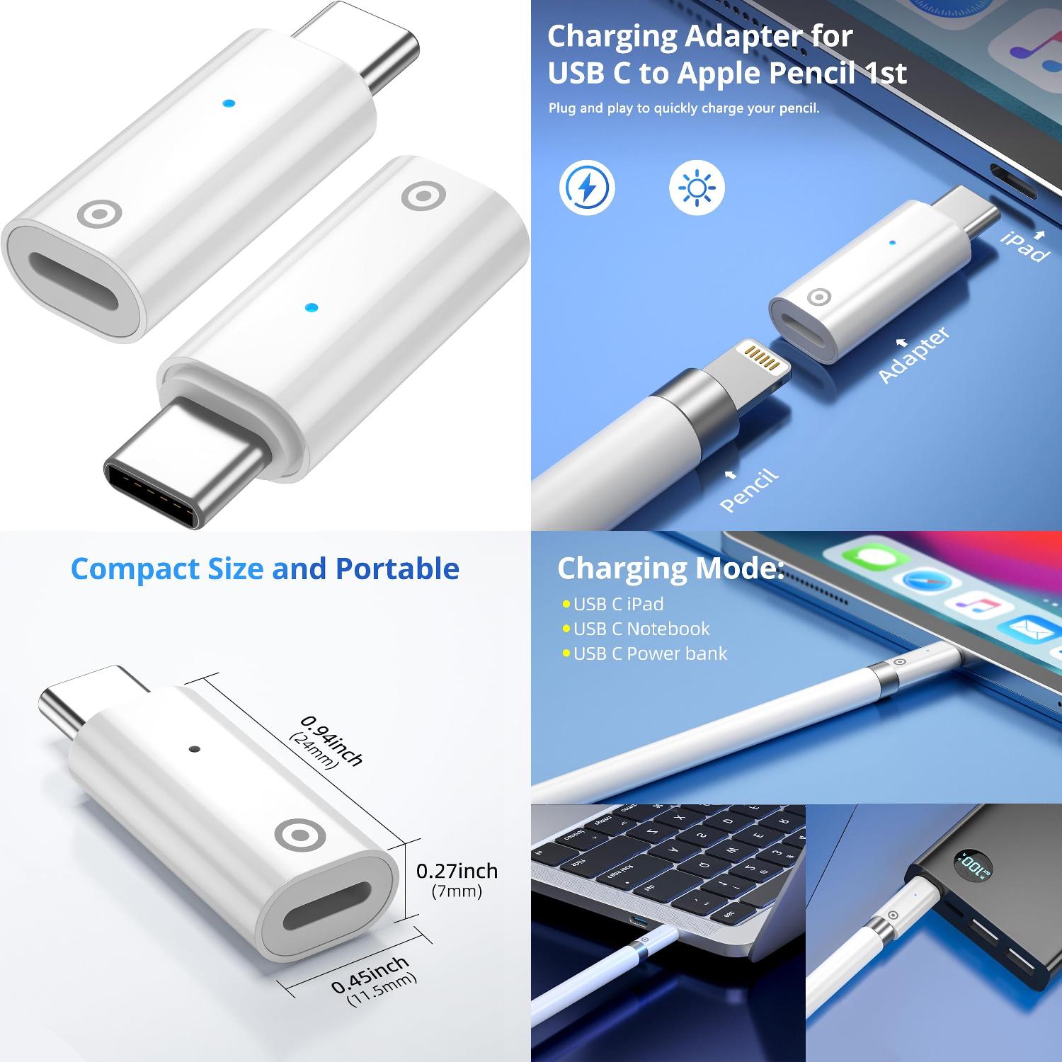 YUXAOJZ 2 Pack of Compatible Charger Adapters for iPencil 1st ...