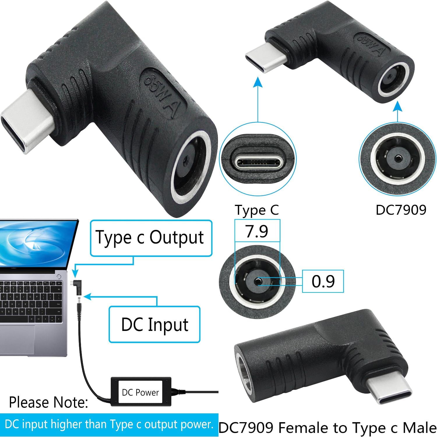 YUXAOJZ Black Right Angle DC 4017 to USB Type C Male Plug Power Charge Adapter 90 Degree PD 65W ...