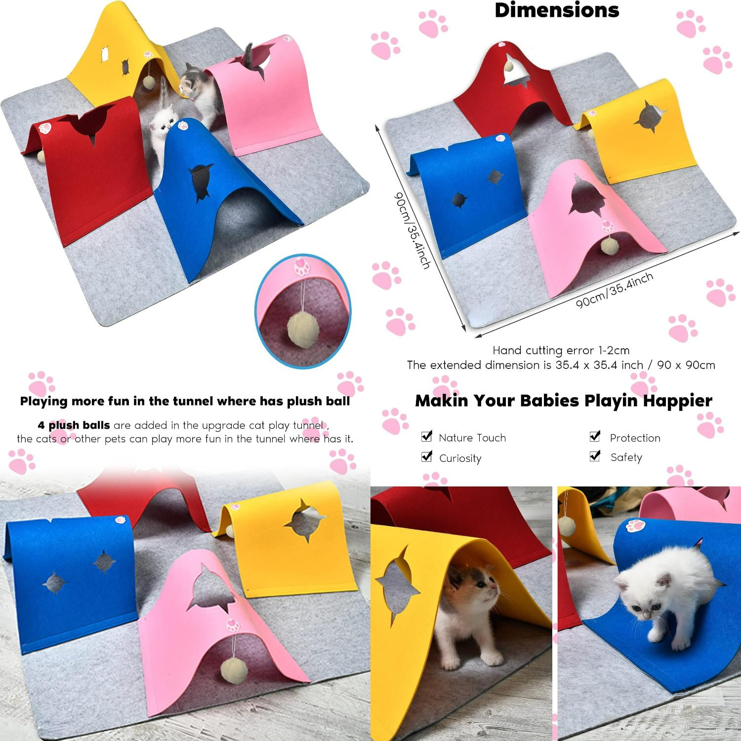 YUXAOJZ Cozy Felt Cat Toys Cave Collapsible Cat Activity Mat with ...