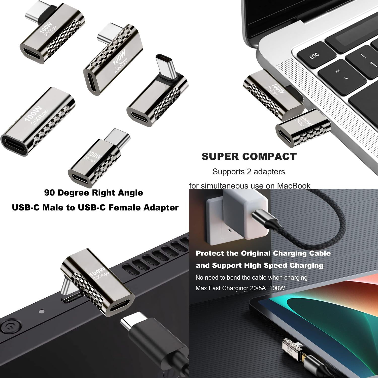 YUXAOJZ Grey 5 Pack Slim Adapter with 90 Degree Up&Down Left&Right ...