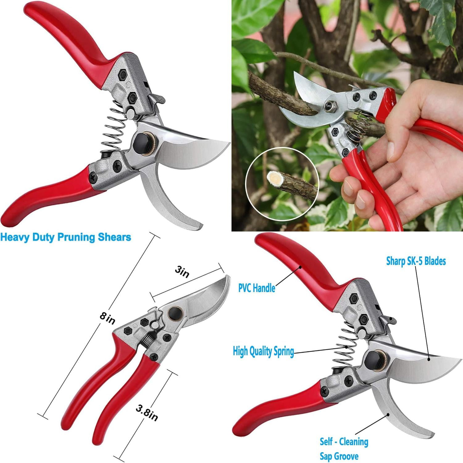 YUXAOJZ High-Quality Expert Traditional Premium Essential 8” Bypass Garden Pruners - Ideal ...