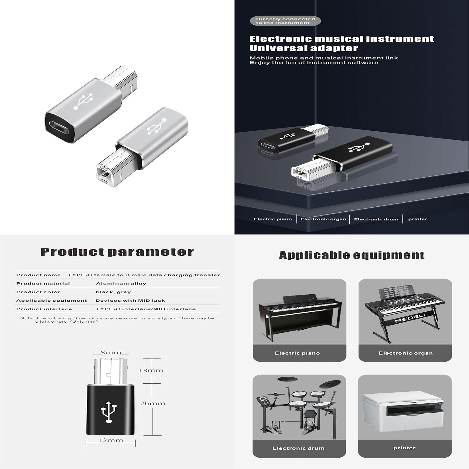 YUXAOJZ High Quality Female to MIDI and USB B Adapter (2packs) for ...