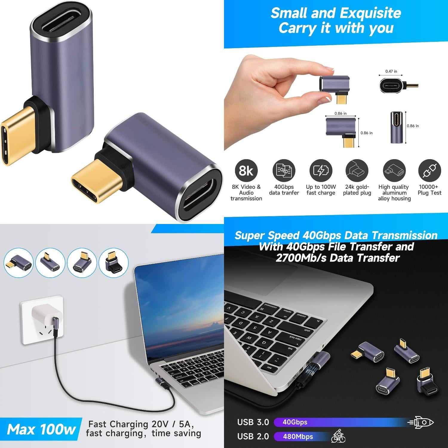 YUXAOJZ High-quality 90 Degree Right Angle USB Type-C Male to Female ...