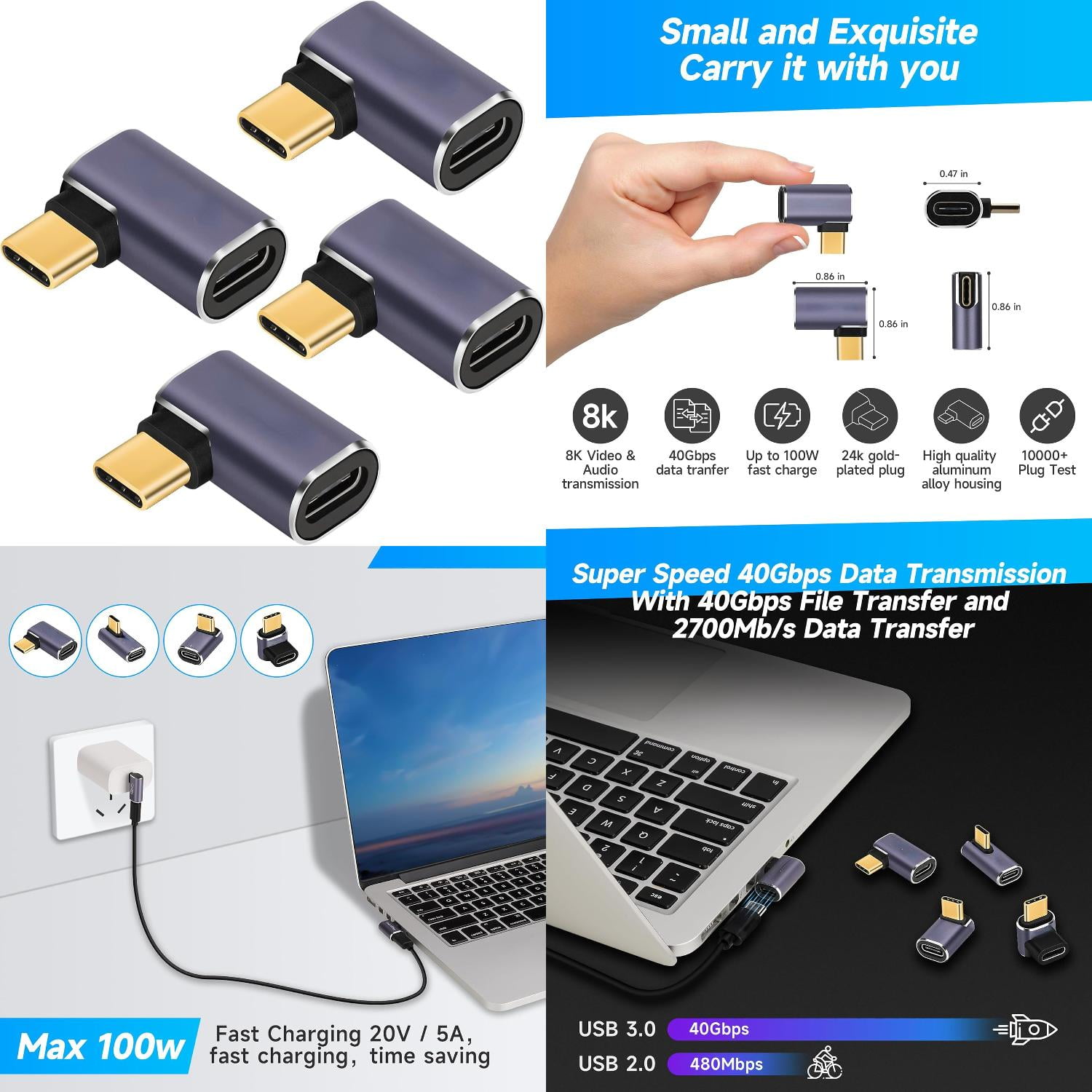 YUXAOJZ High-quality 90 Degree Right Angle USB Type-C Male to Female ...