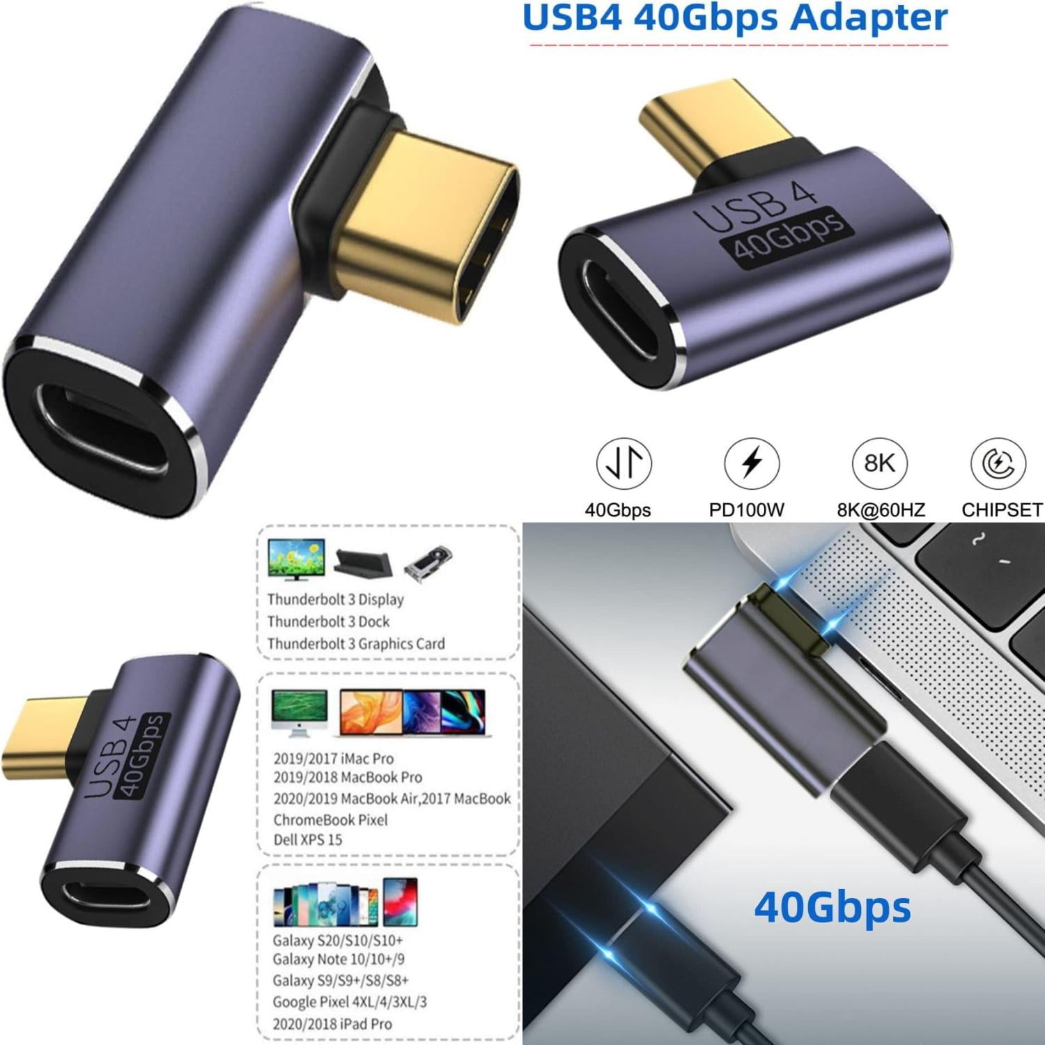 YUXAOJZ Sleek Male to Female USB4 Type C Adapter with 90 Degree Left and Right Angles 100W Power ...