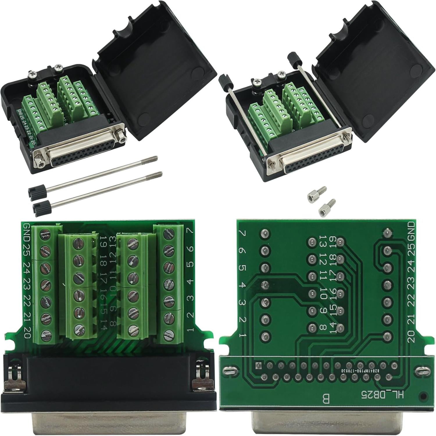 YUXAOJZ Solder-Free Female DB25 Breakout Board with Long Bolts and Nuts ...