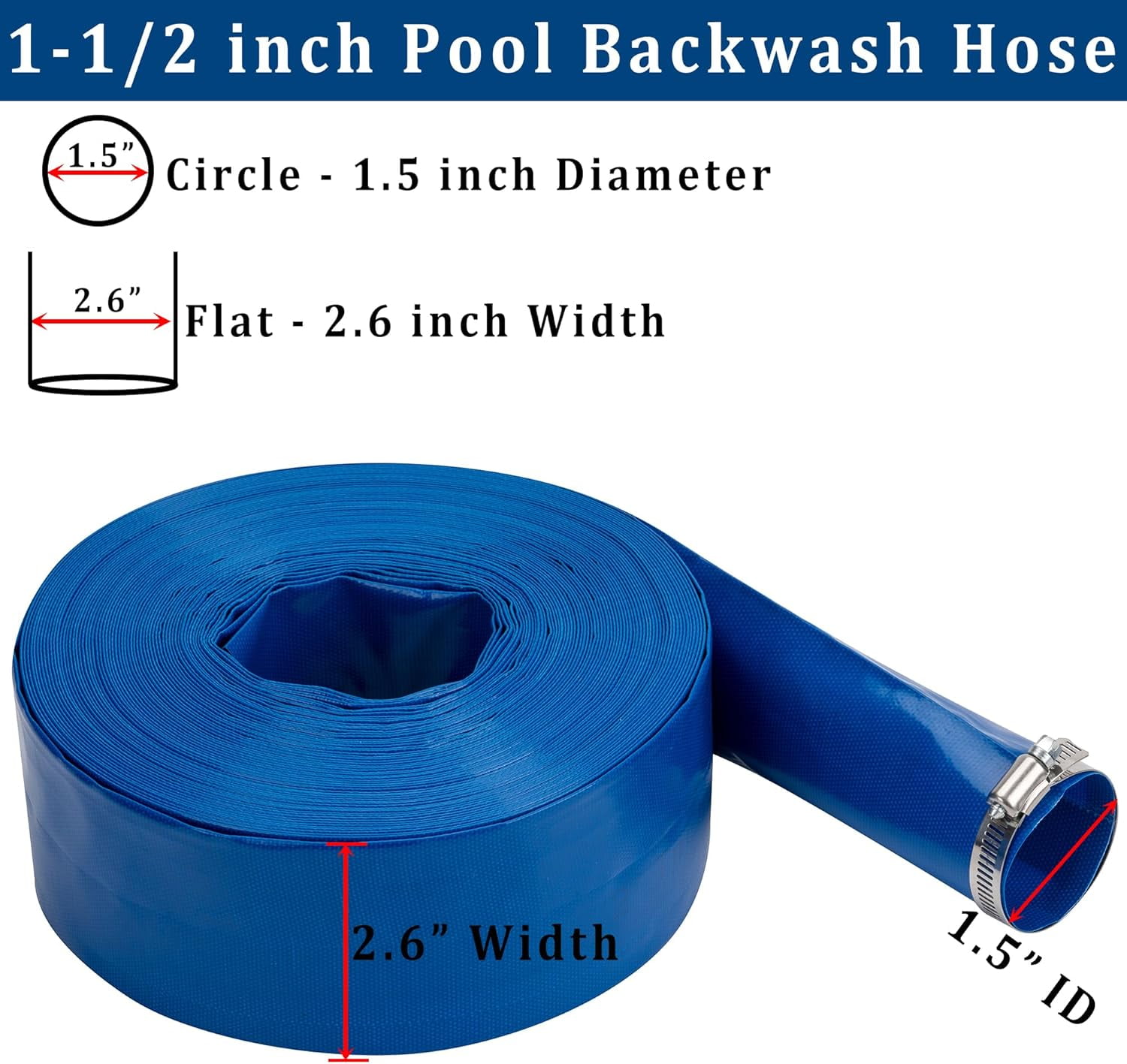 YUYAN-1-1/2 in x 25 ft Pool Backwash Hose Heavy Duty Drain Discharge ...
