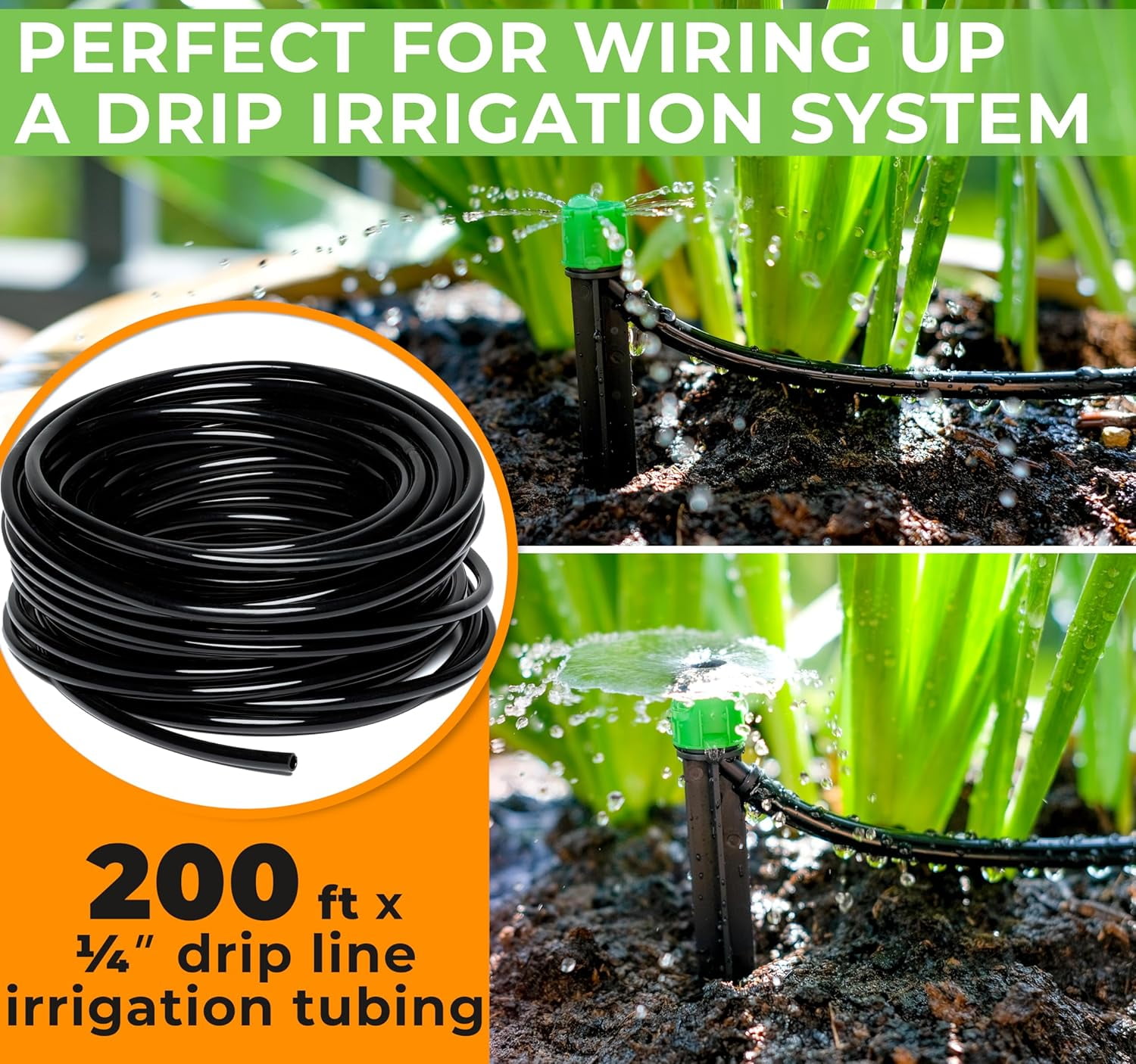 YUYAN-1/4 Drip Irrigation Tubing - 200 ft Black Drip Irrigation Hose ...