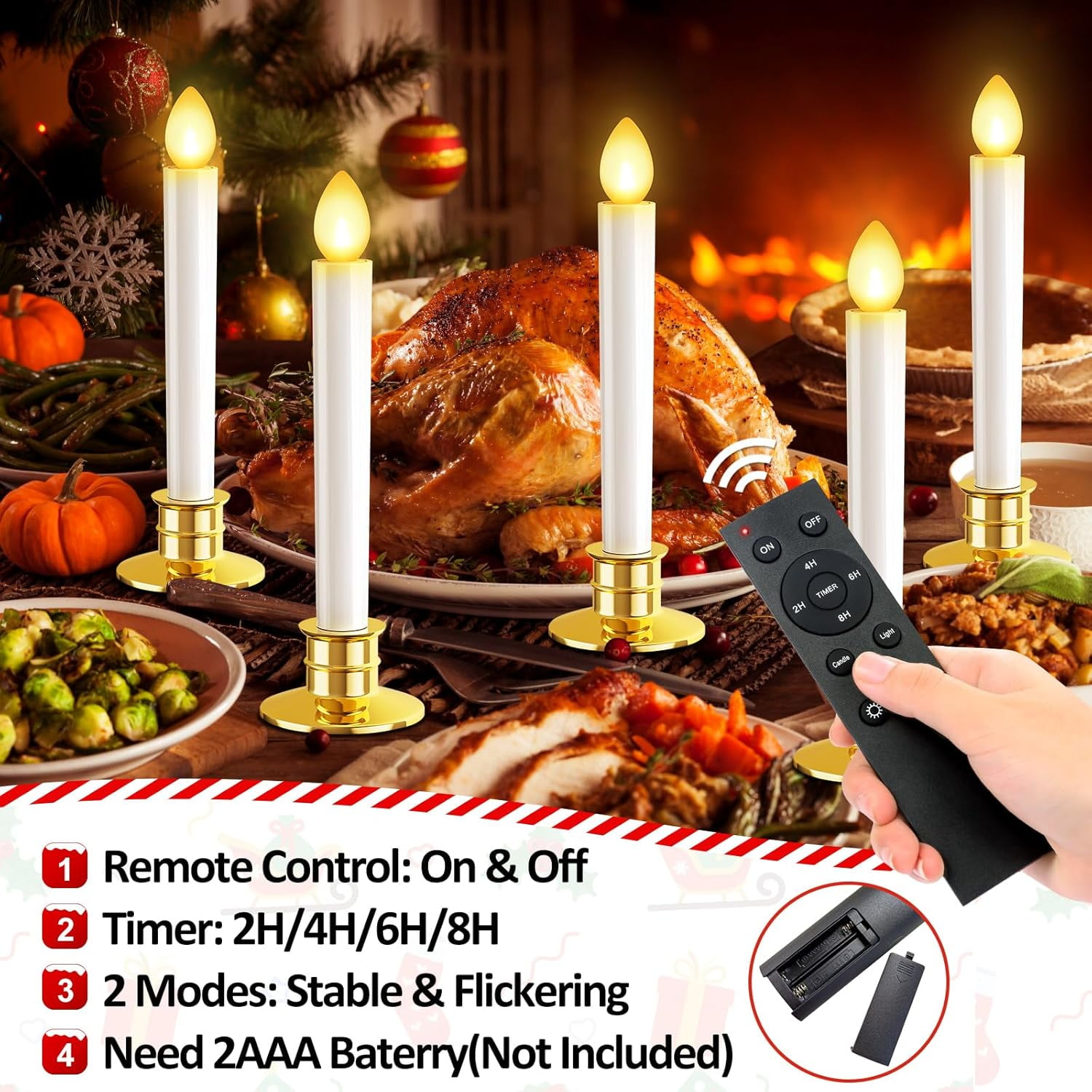 YUYAN-10 Pack Christmas Window Candles Lights Flameless Candle Battery ...