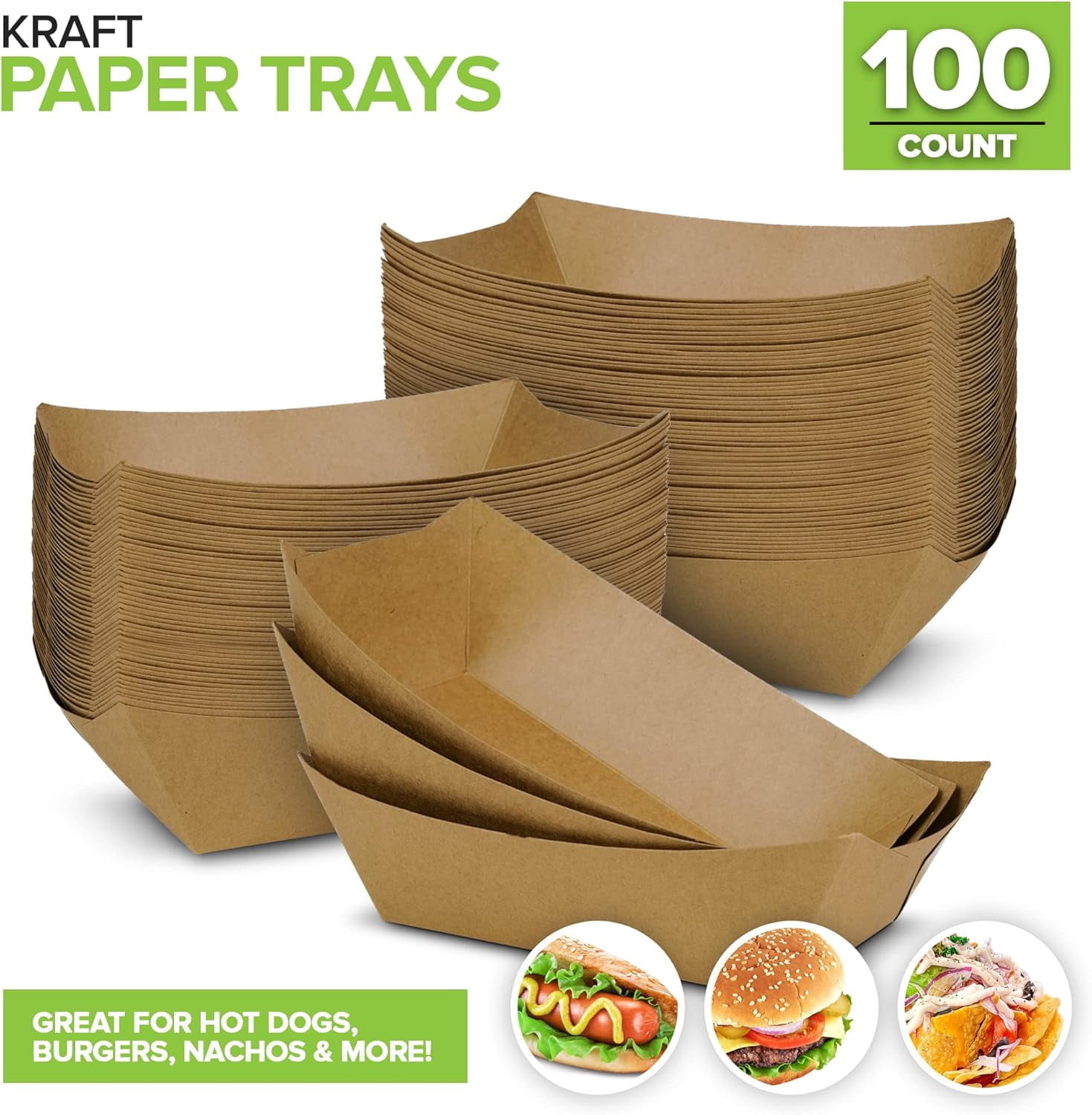 YUYAN-100 Pack 3-Lb Brown Kraft Paper Food Trays, Extra Large ...
